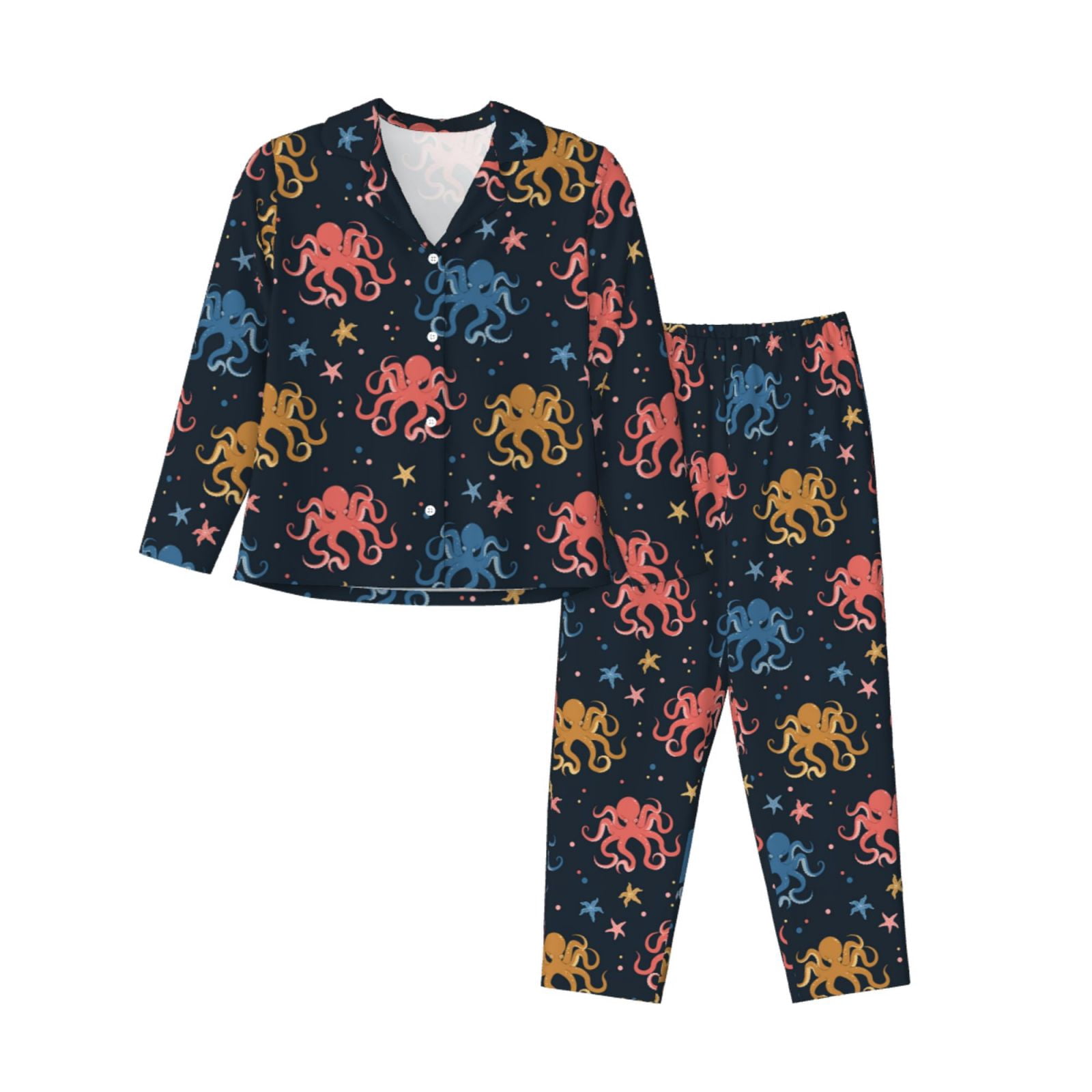 Lsque cartoon doodle octopus Pattern Long Sleeve Pajama Set for Women ...