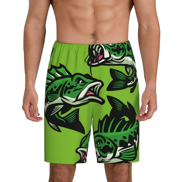 Lsque cartoon largemouth bass fish Pattern Mens Sleep Pajama Shorts ...