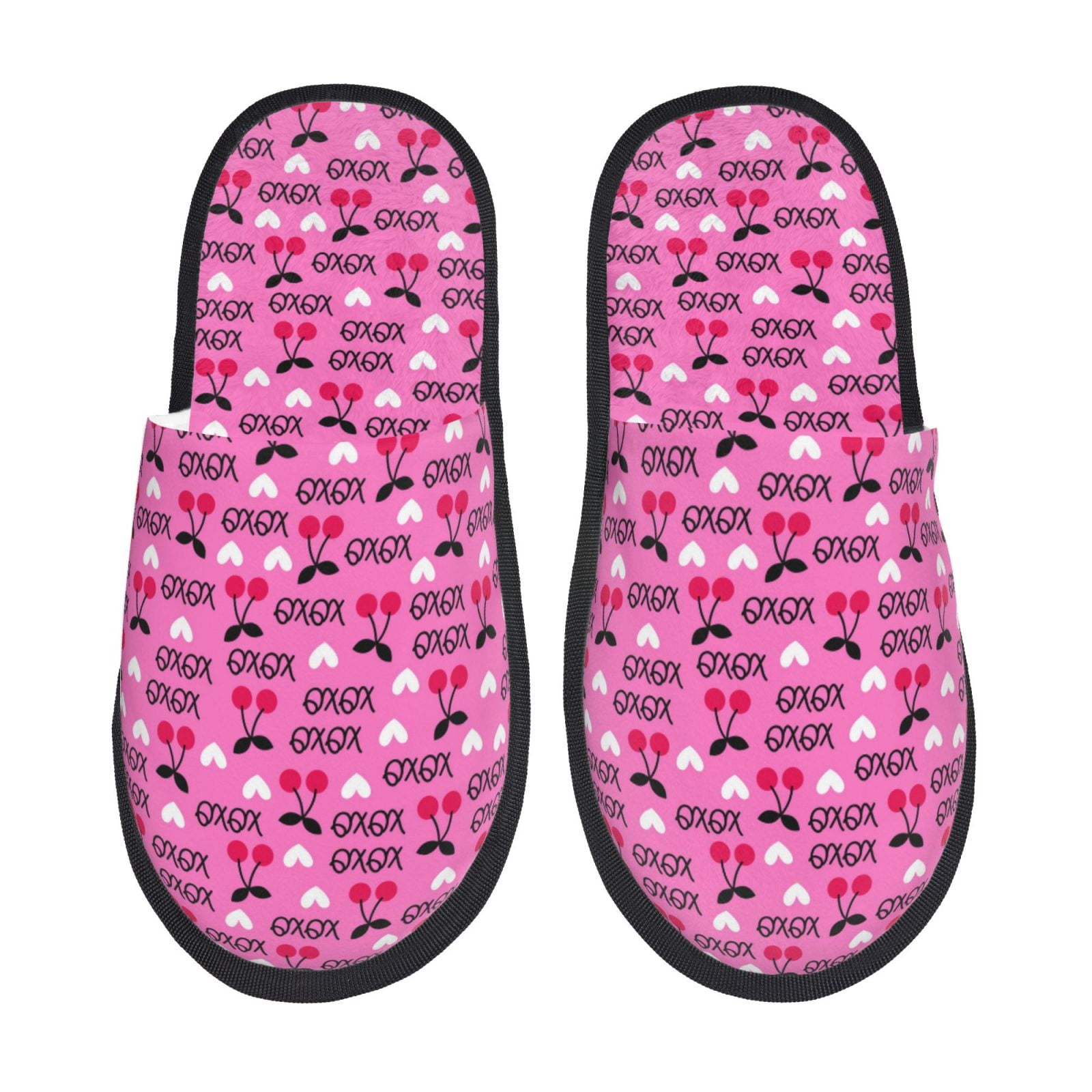 Lsque cherry Print Fuzzy Slippers Fuzzy Soft House Slippers Plush Furry ...