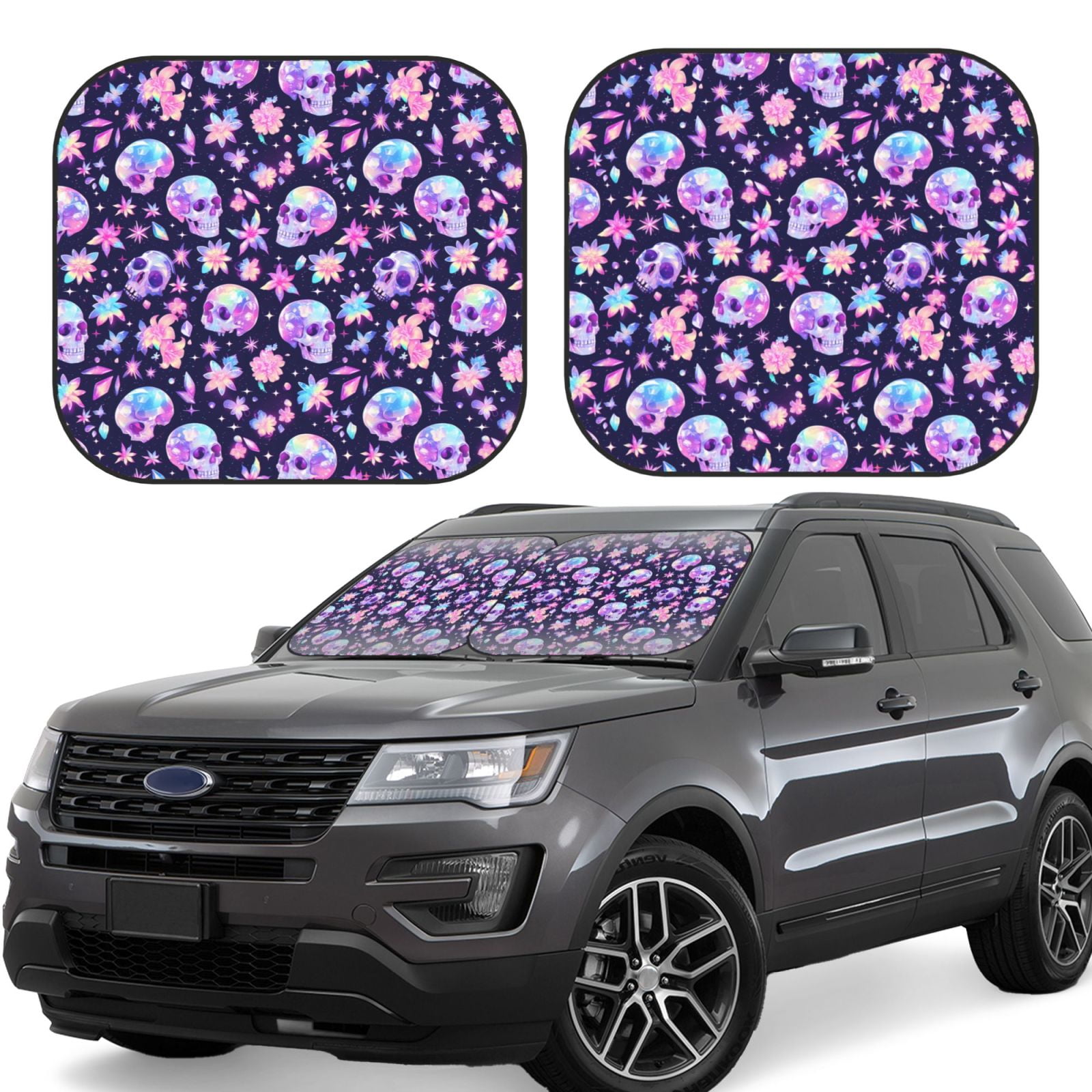 Lsque crystal Skull flower cool 2 PCS Windshield Sun Shade ...