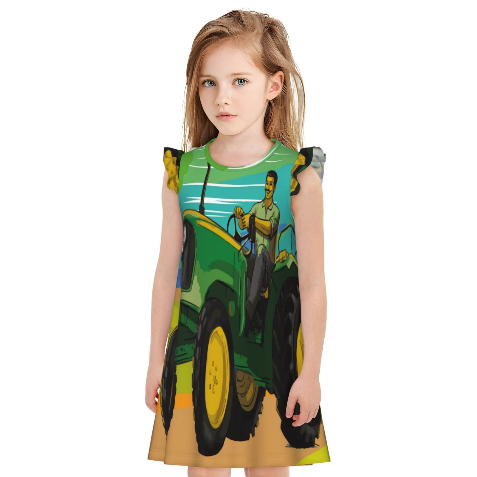 Lsque farmer working with tractor at field Printed Girls' Nightgown ...