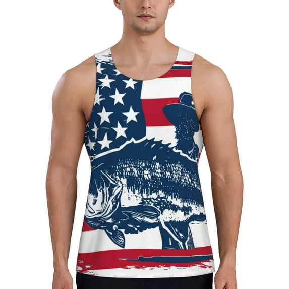 Lsque fisherman fishing with USA flag Pattern Mens Tank Tops Muscle ...