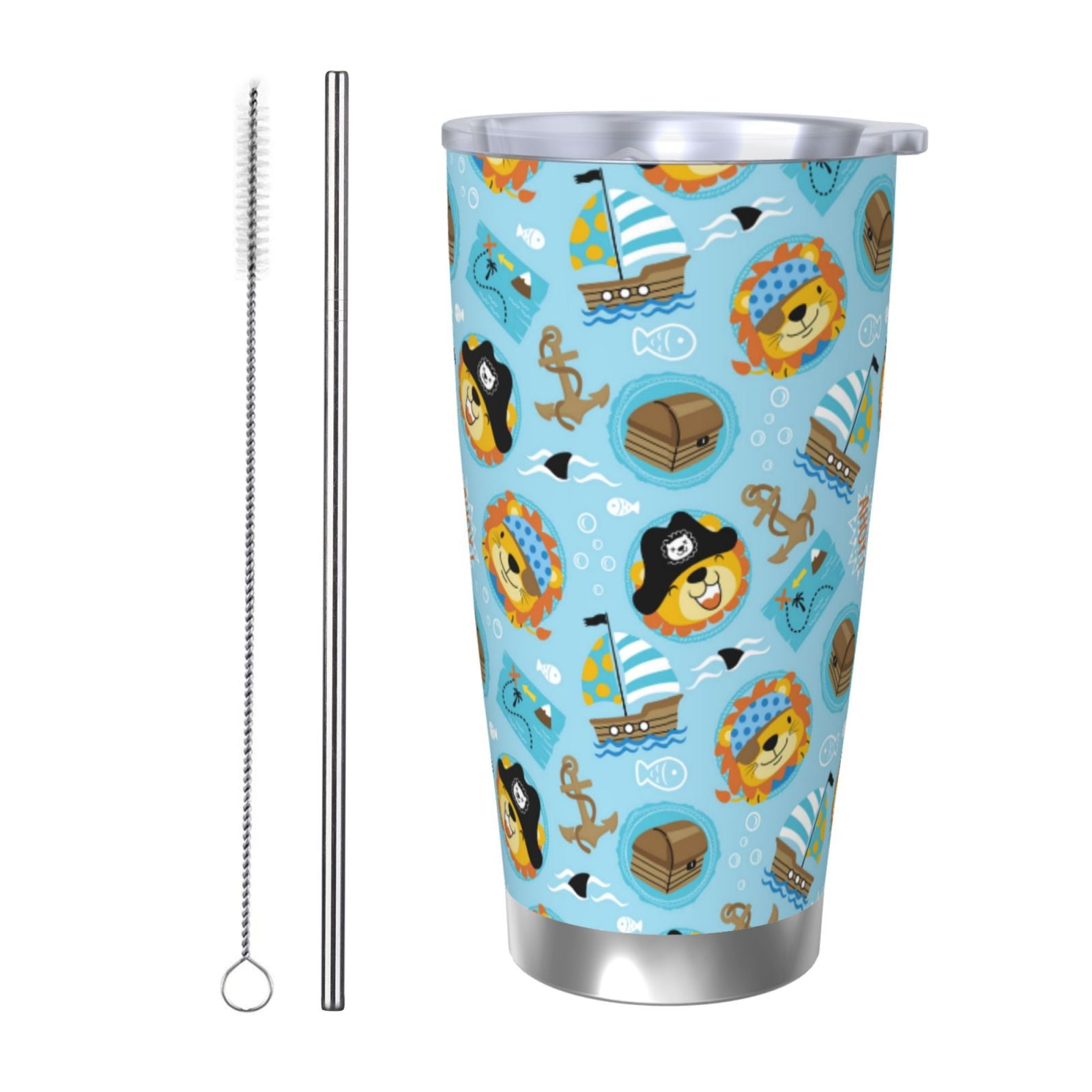 Lsque funny lion in pirate Pattern 20oz Car Cup with Lid and Straw ...