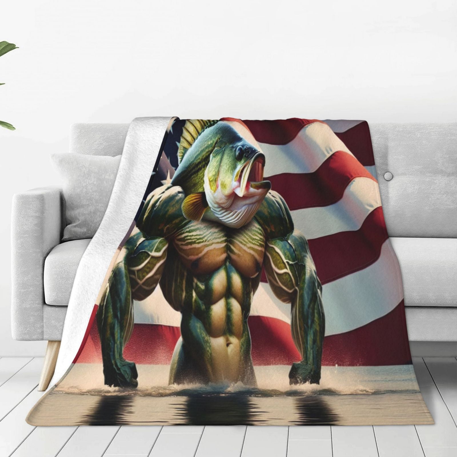 Lsque giant bass with big muscles Pattern Fuzzy Fleece Throw Blanket ...