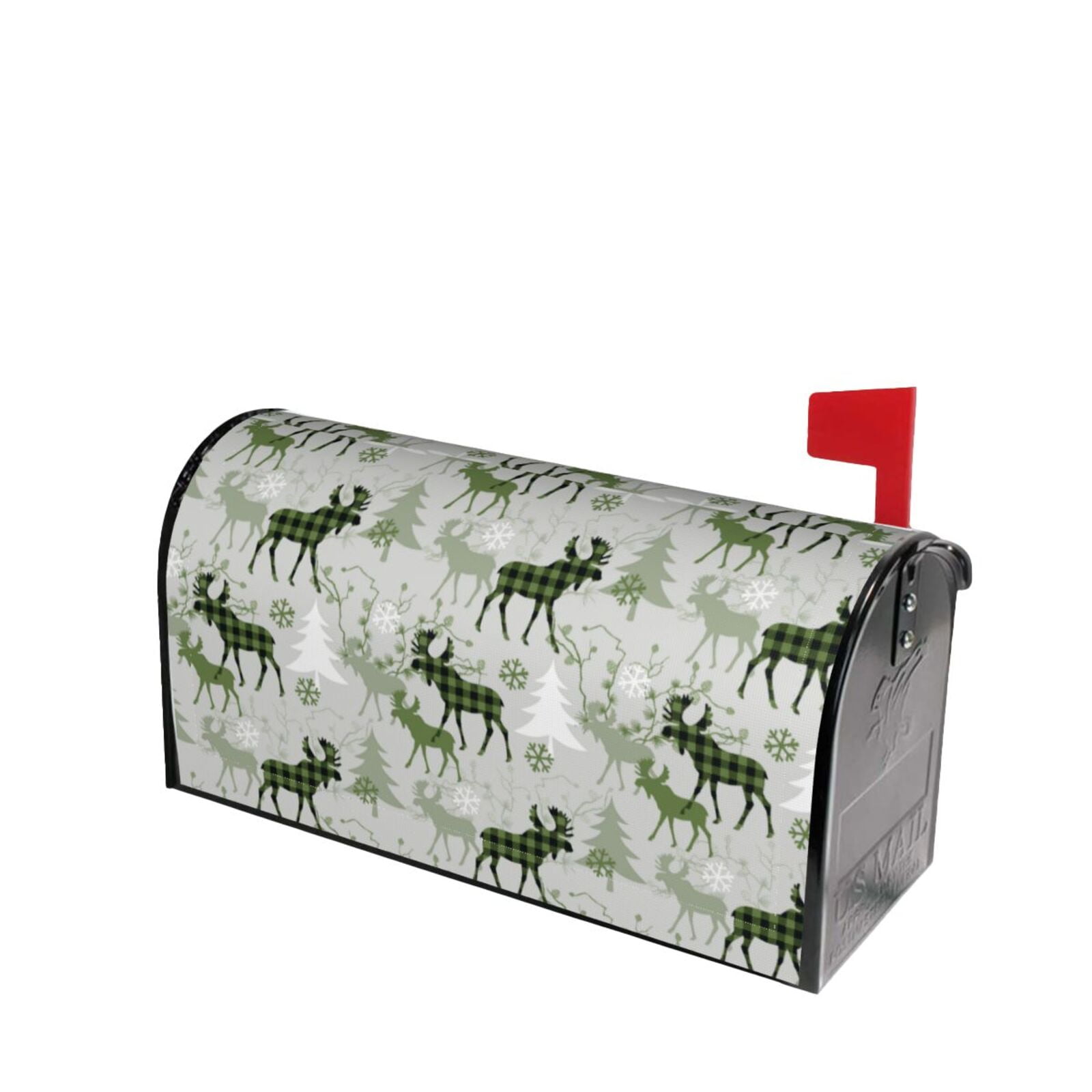 Lsque green plaid Moose tree Mailbox Cover Standard Size ,Magnetic ...
