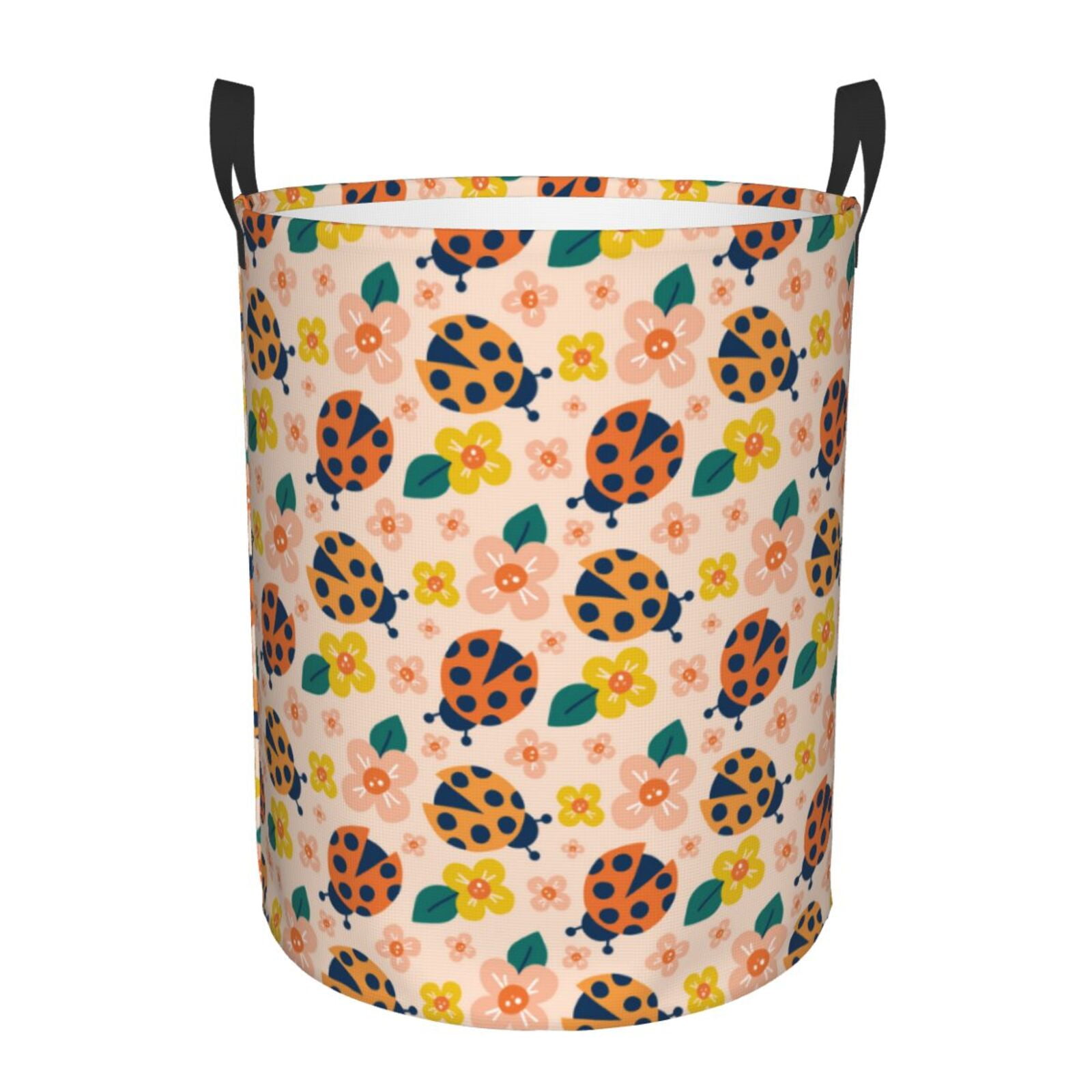 Lsque ladybug and flower Pattern Laundry Hamper Basket, Tall Woven Rope ...