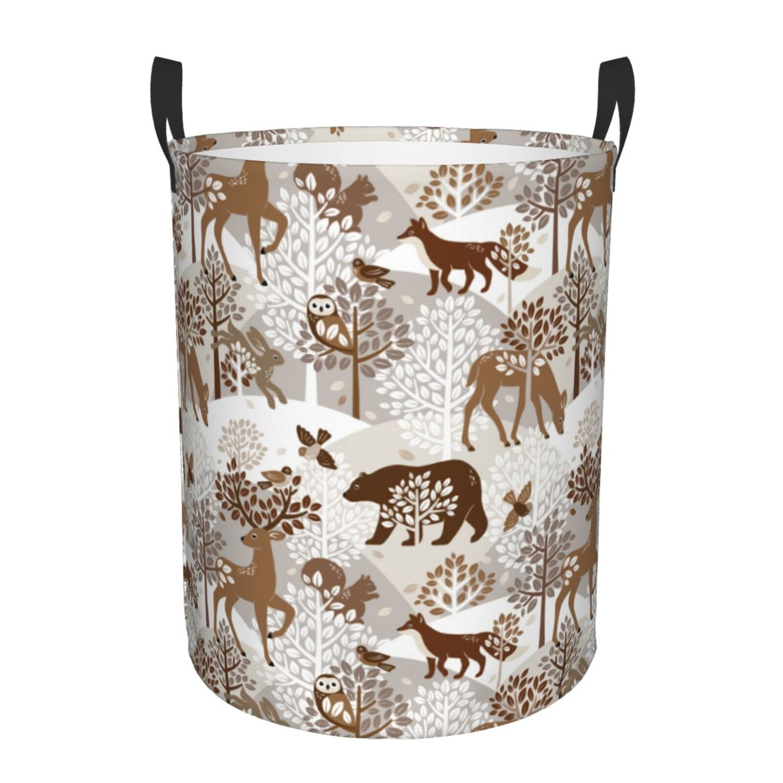 Lsque leaf Moose fox owls tree Pattern Laundry Hamper Basket, Tall ...