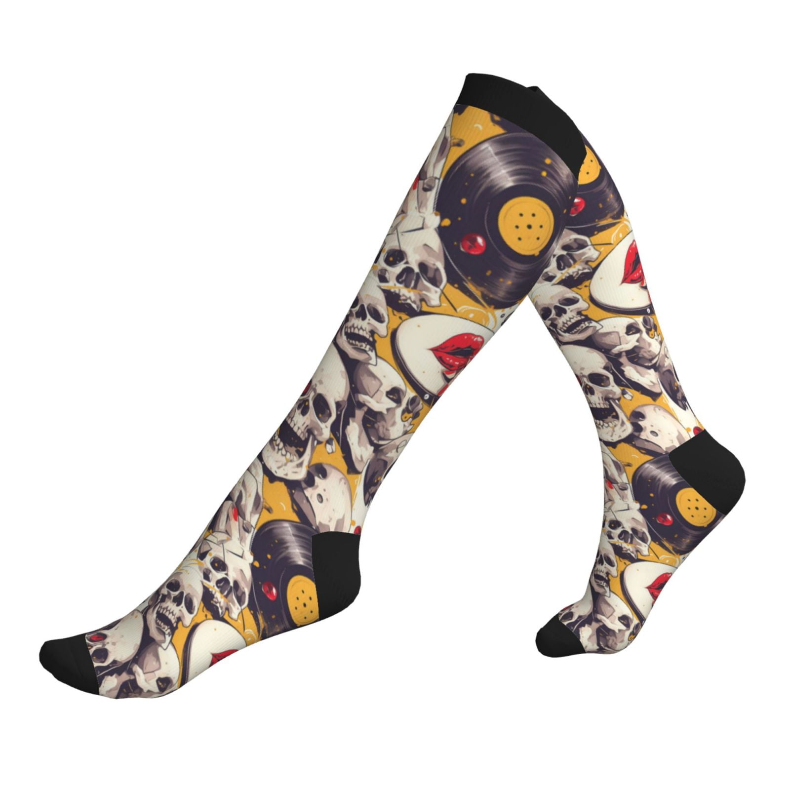 Lsque lips record rock Skull Pattern Sport Compression Socks for Men ...