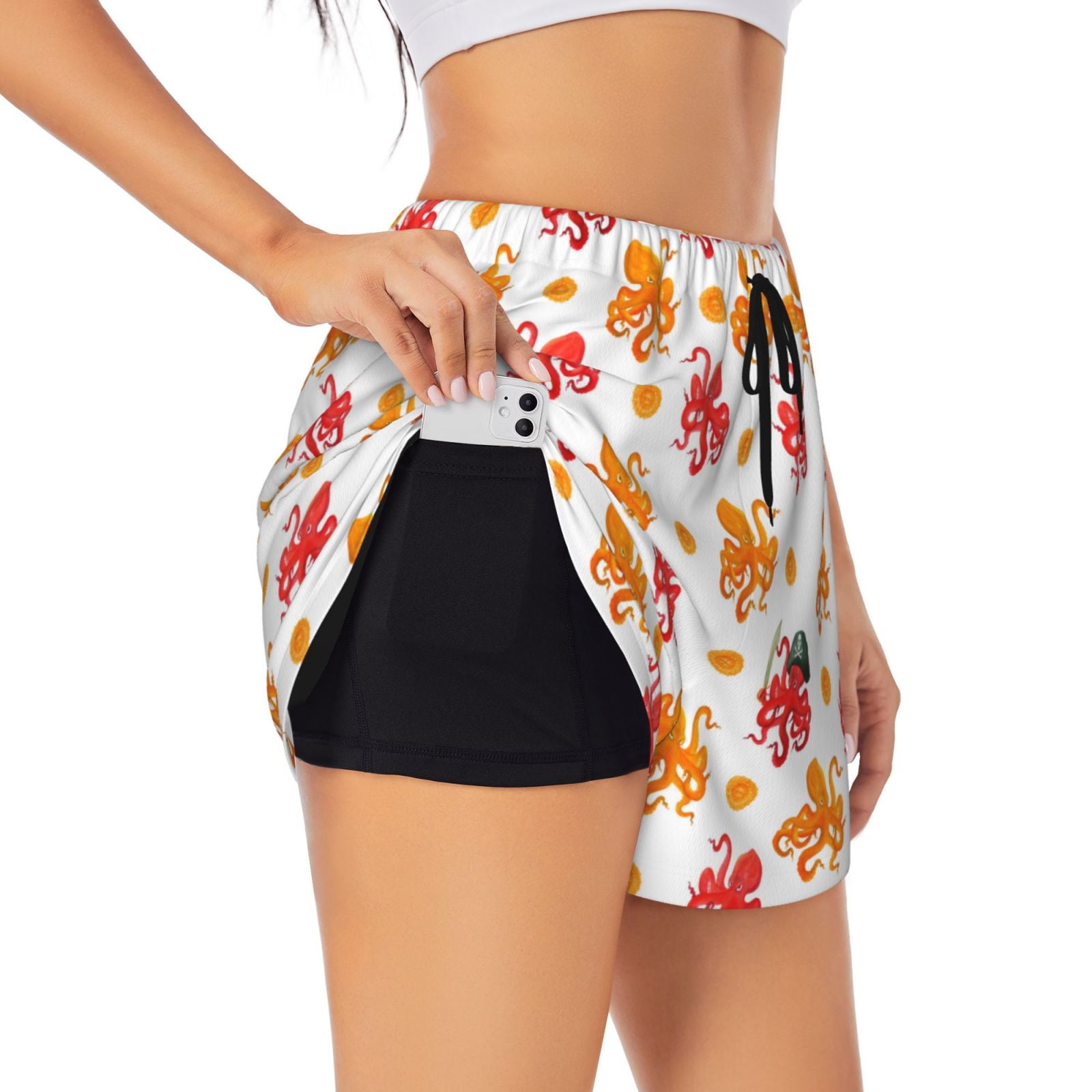 Lsque octopuses Printed Women's Running Shorts with Liner Pockets ...