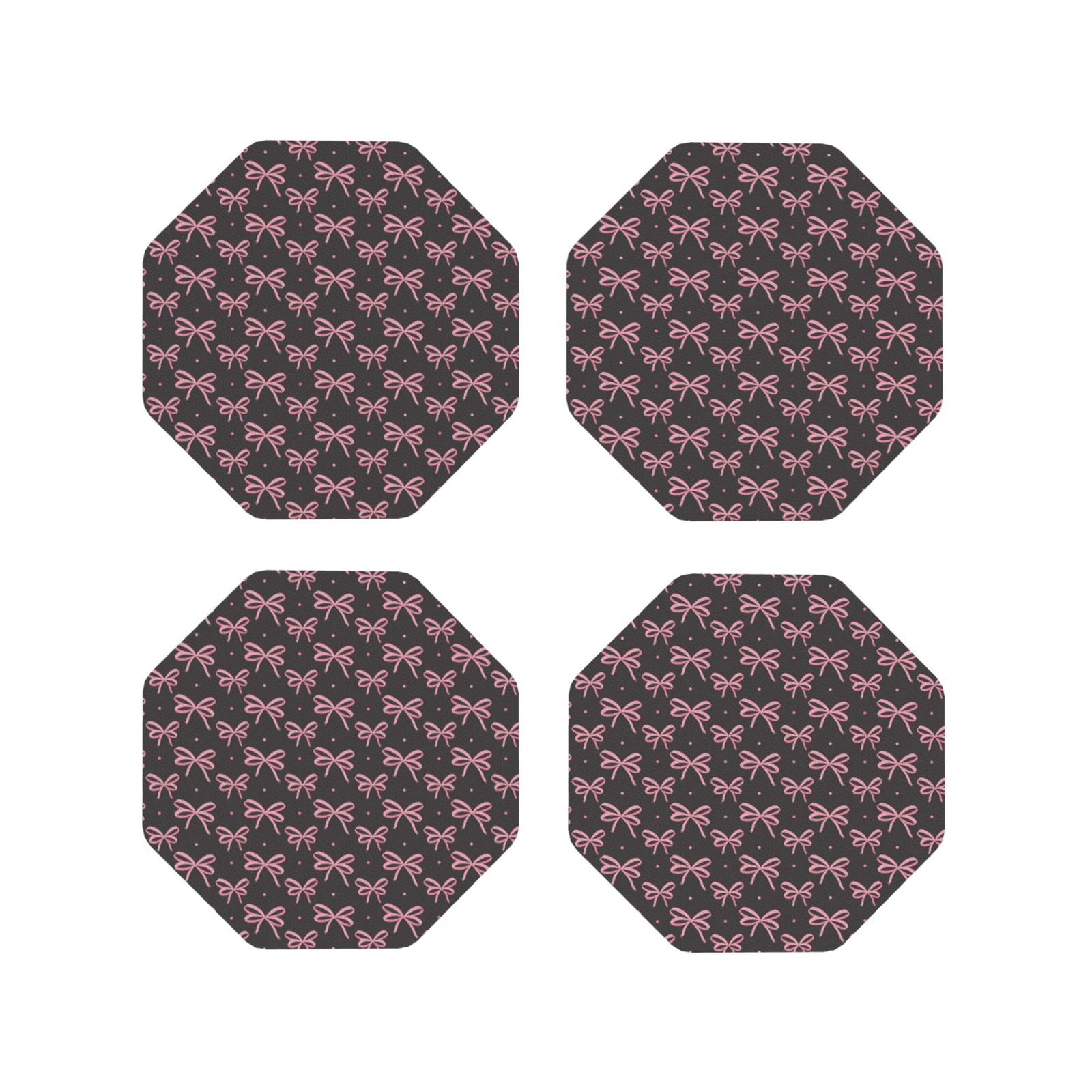 Lsque pink bow Pattern 4" Drink Coasters Set of 4, PVC Leather ...