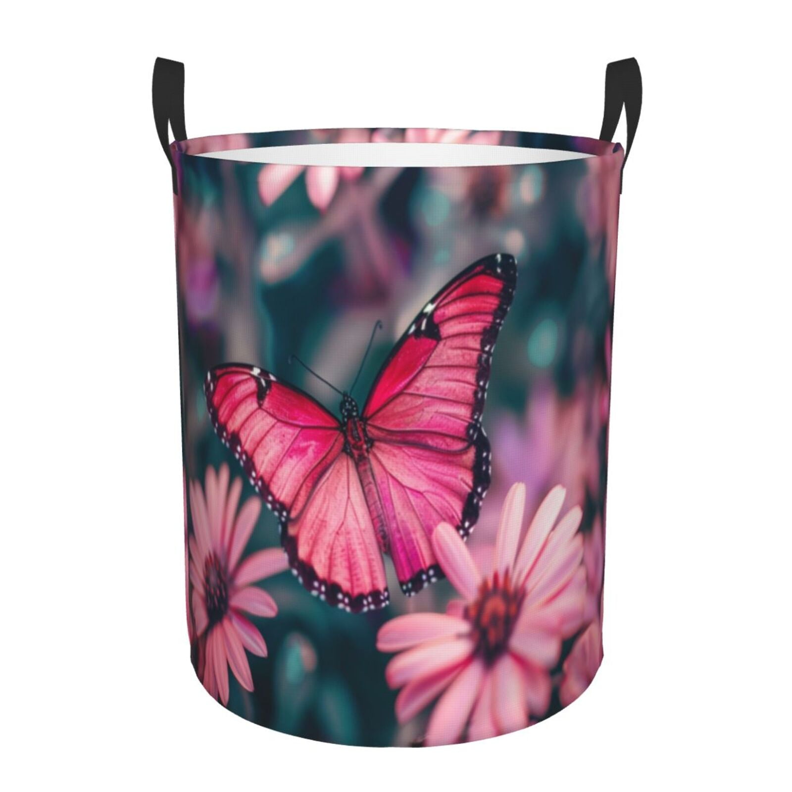 Lsque pink butterfly Pattern Laundry Hamper Basket, Tall Woven Rope ...
