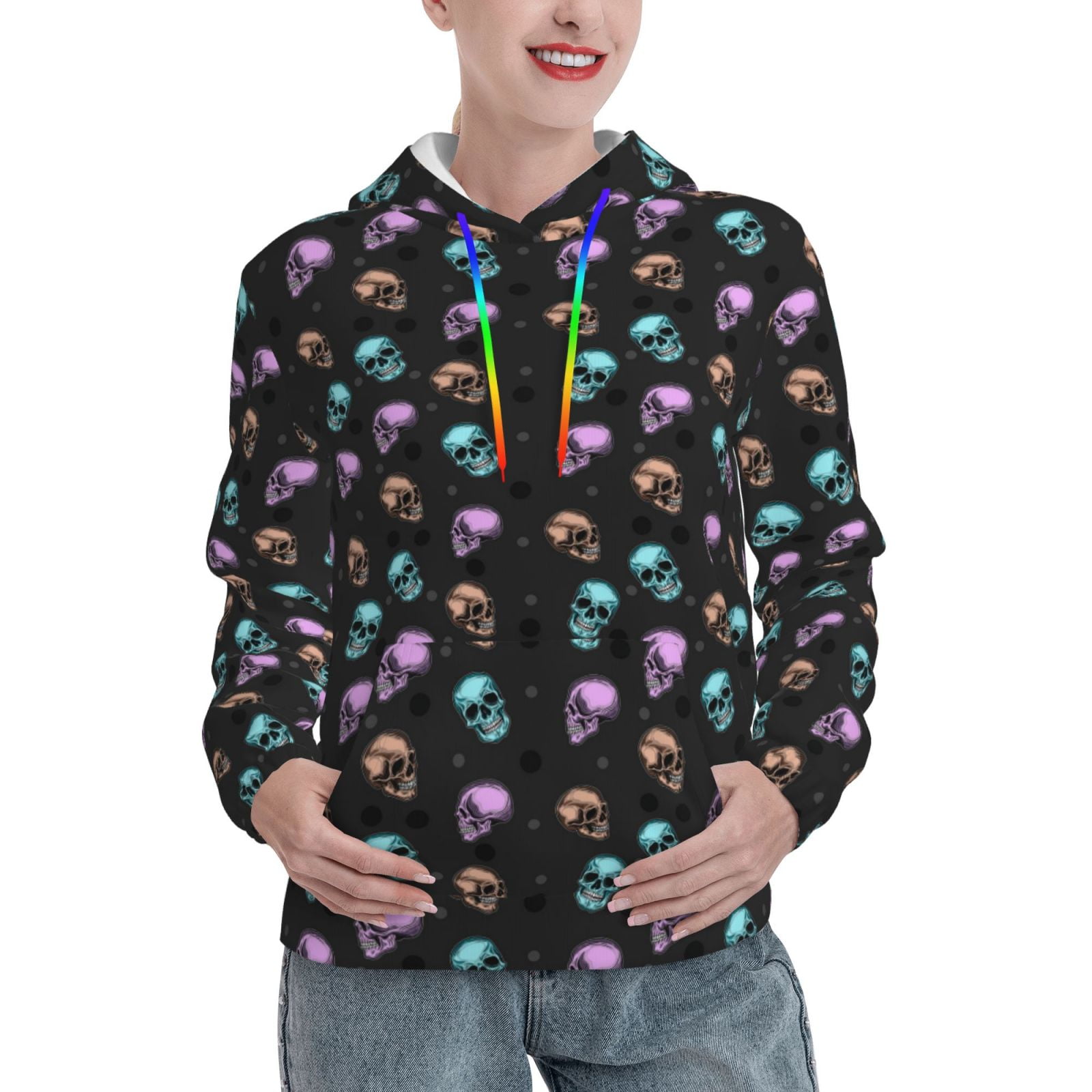 Lsque purple cyan brown Skull Pattern Casual Women's Hoodie,Hooded ...