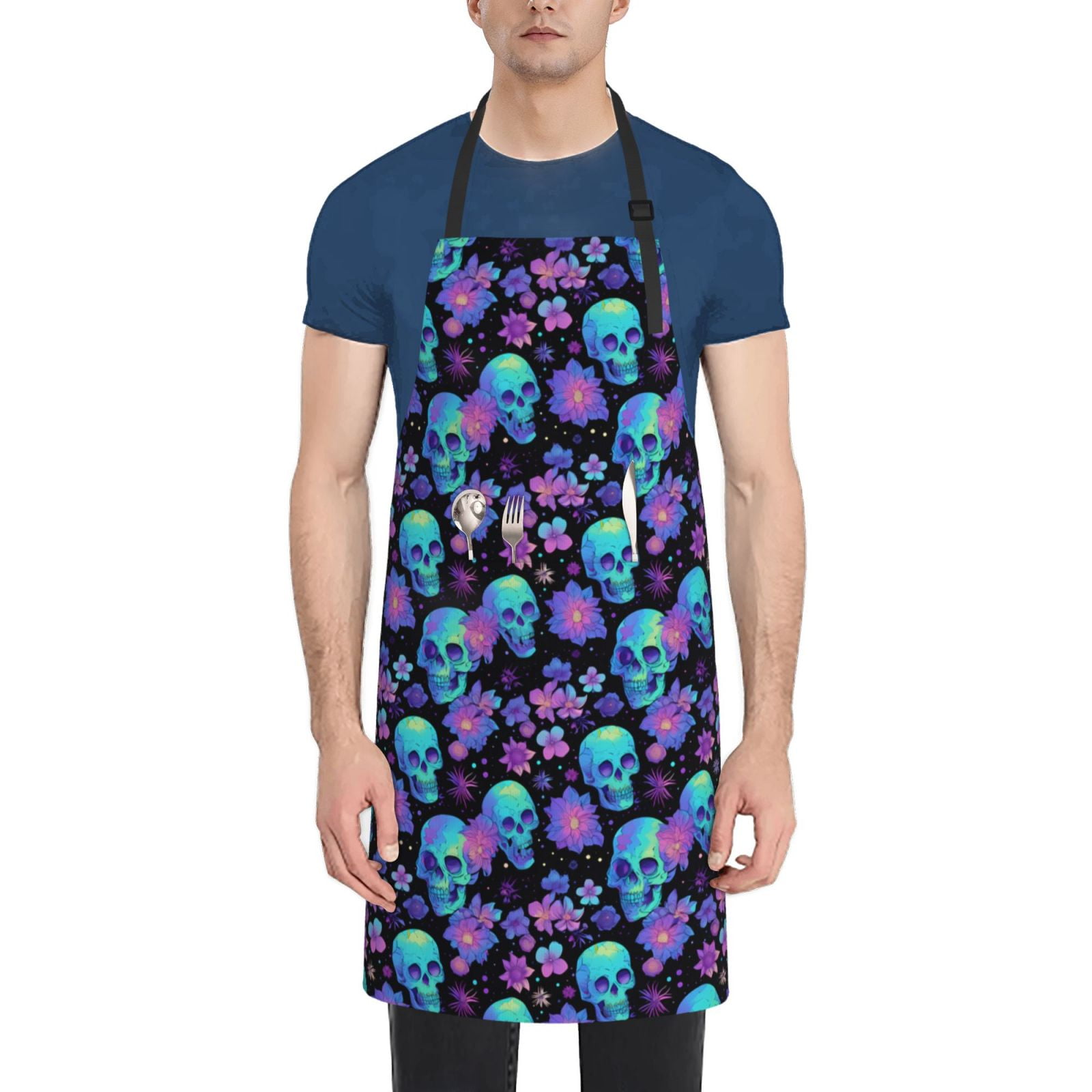 Lsque purple flower blue Skull Waterproof Apron Chef Aprons for Men ...