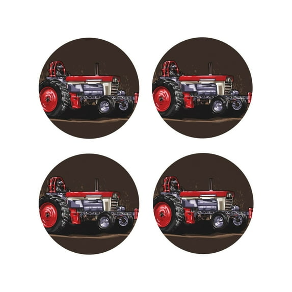Lsque red tractor Pattern 4" Drink Coasters Set of 4, PVC Leather ...