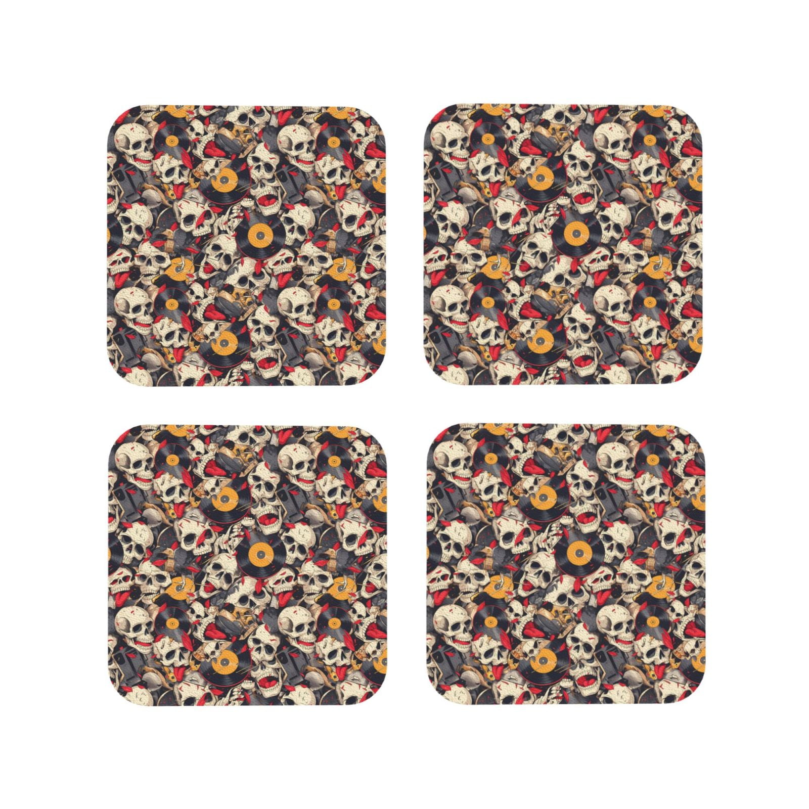 Lsque rock Skull record artist Pattern 4" Drink Coasters Set of 4, PVC ...