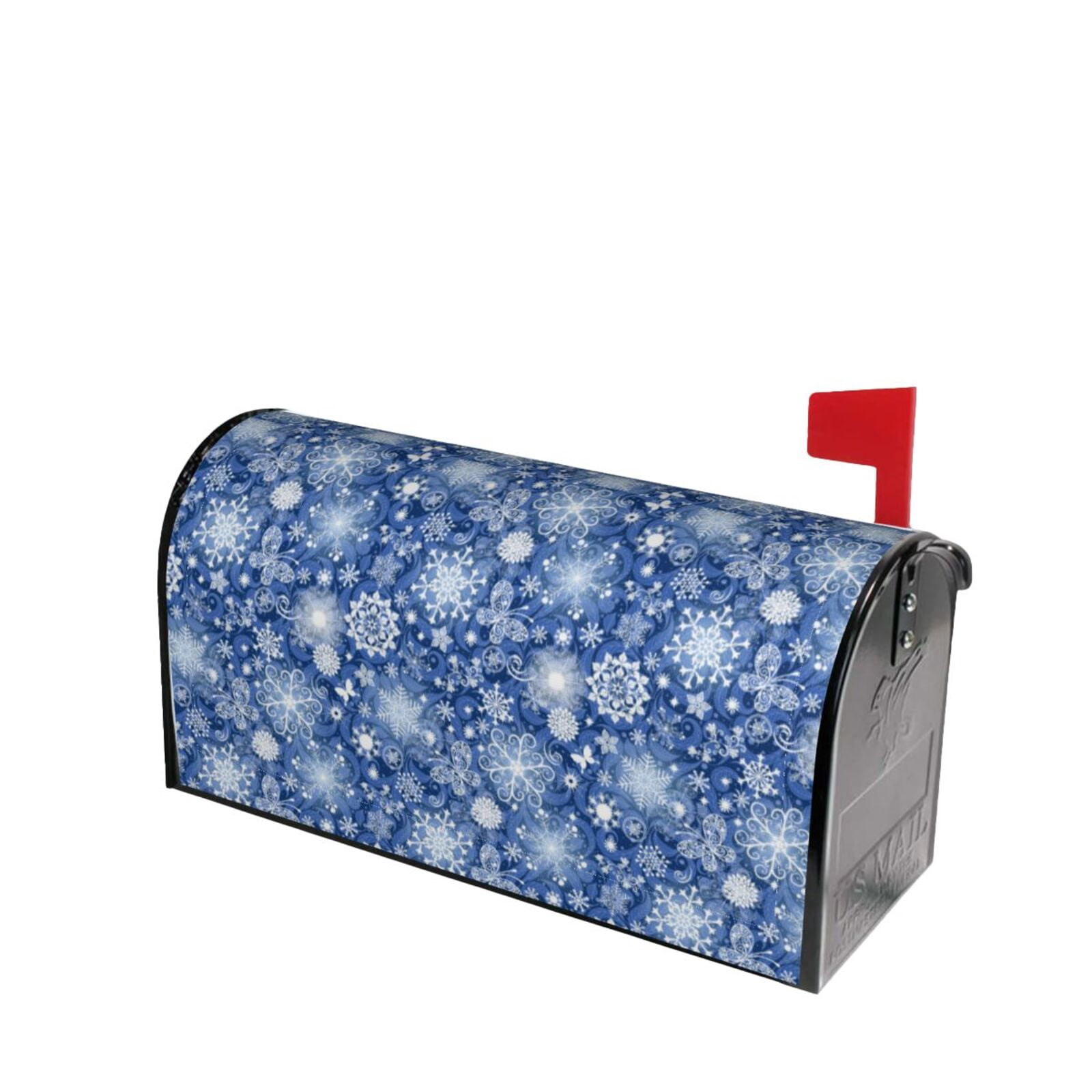 Lsque whiet Snowflake blue background Mailbox Cover Standard Size ...
