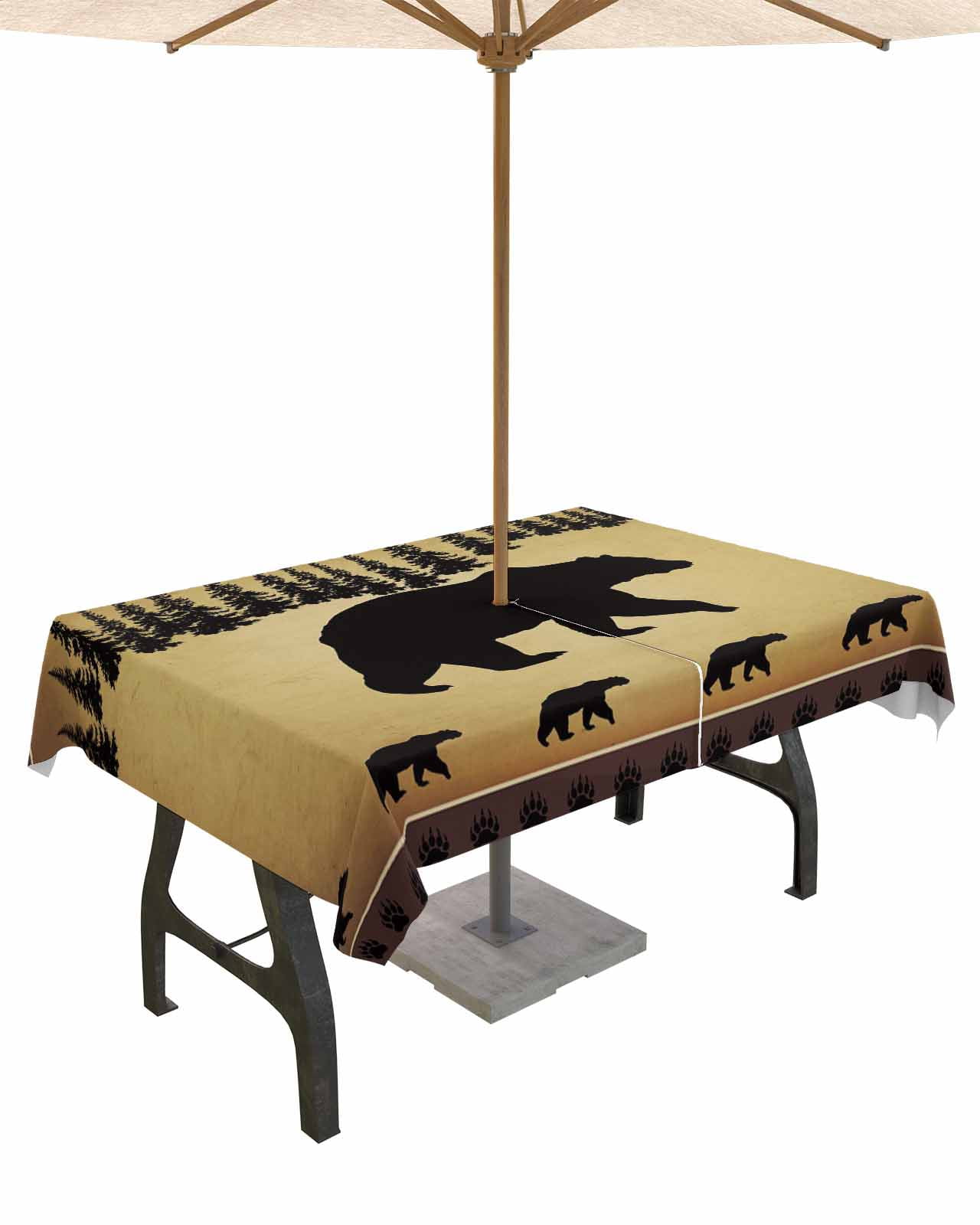 Lsrtoss Outdoor Tablecloth with Umbrella Hole & Zipper, Black Brown ...