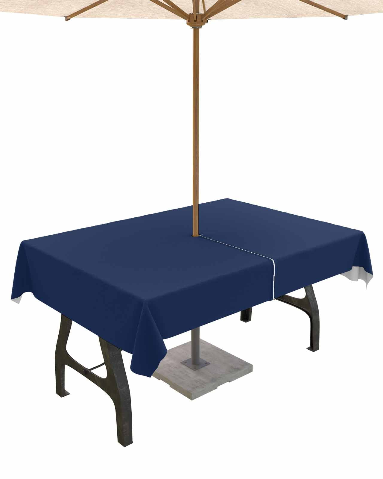Lsrtoss Outdoor Tablecloth with Umbrella Hole & Zipper, Navy Blue ...