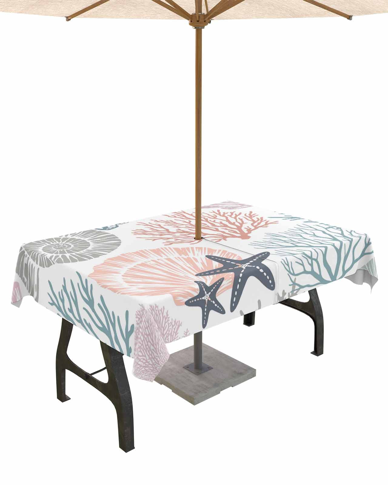 Lsrtoss Outdoor Tablecloth with Umbrella Hole & Zipper, Pink Teal ...