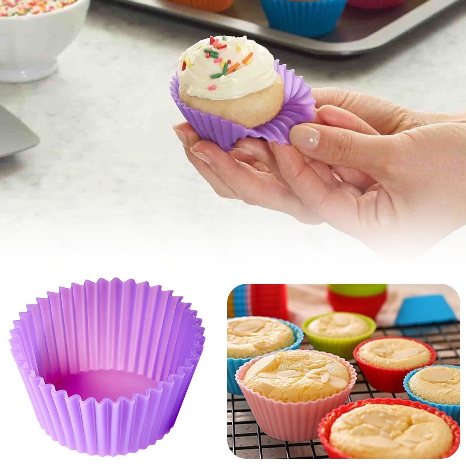 Lssam 1-Count Silicone Cupcake Liners Reusable, Non-Stick 2.5 Inch ...