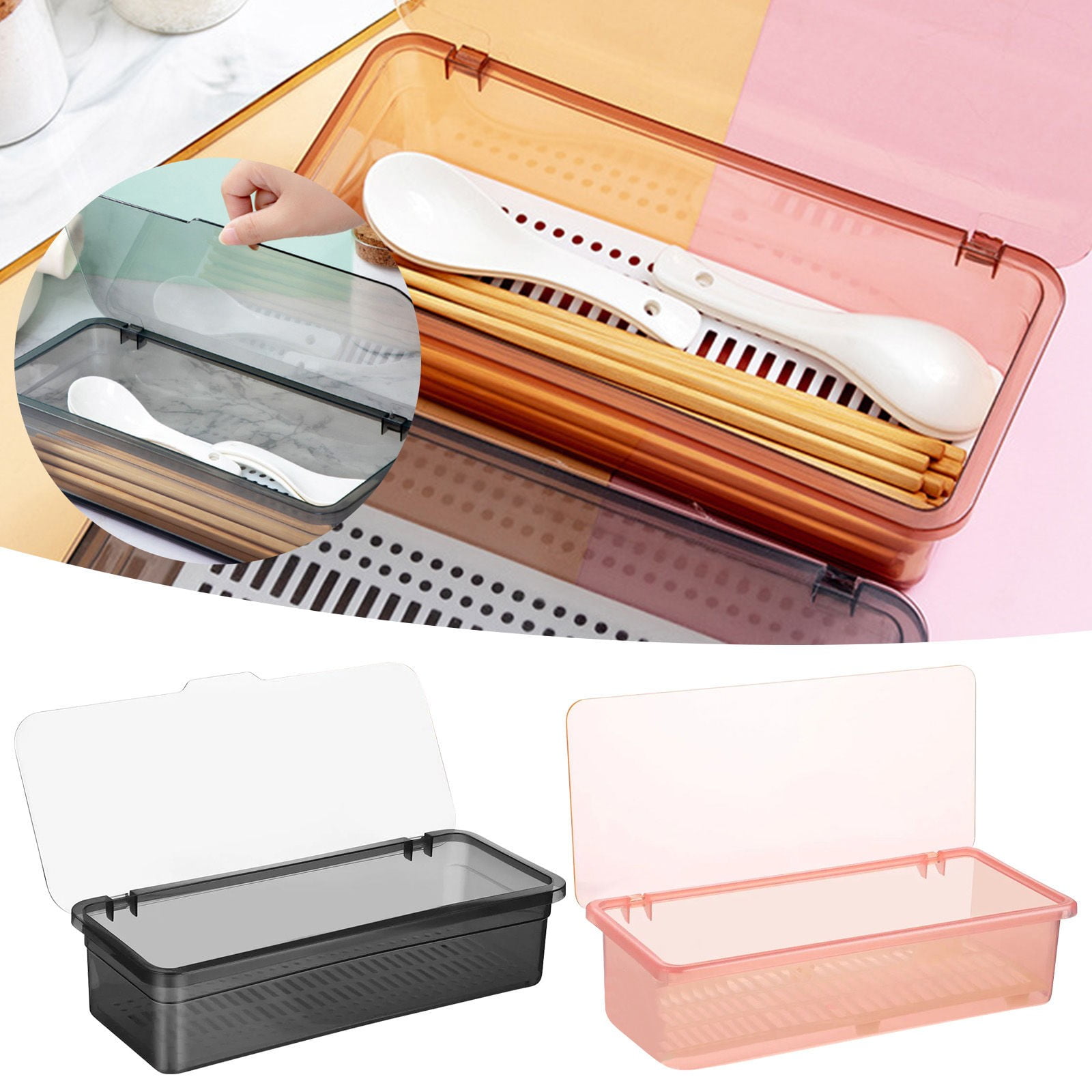 Lssam 2 Pcs Flatware Plastic Trays With Lid Cutlery Organizer ...