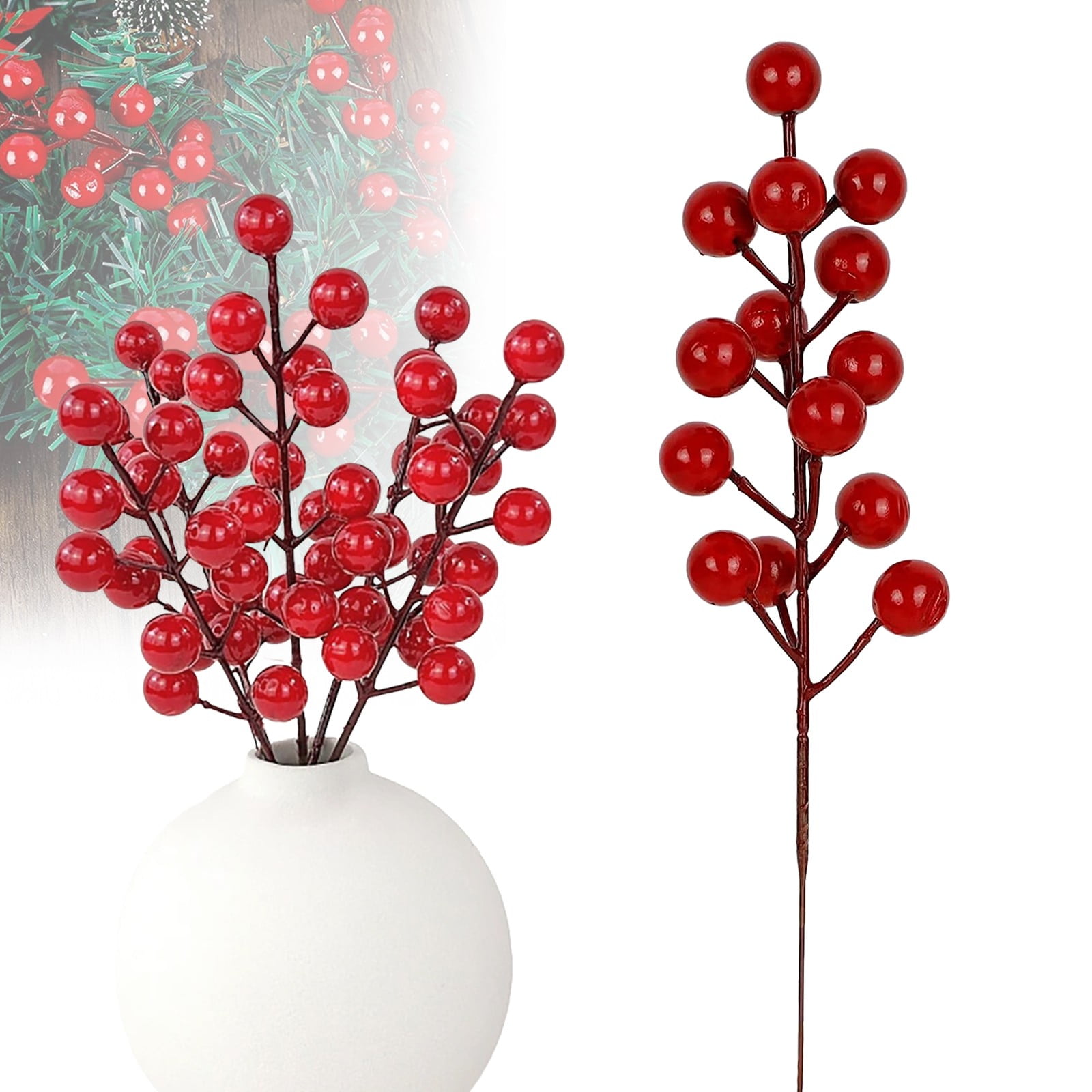 Lssam Artificial Red Berry Picks for Christmas Tree, 8 Inch Holiday ...