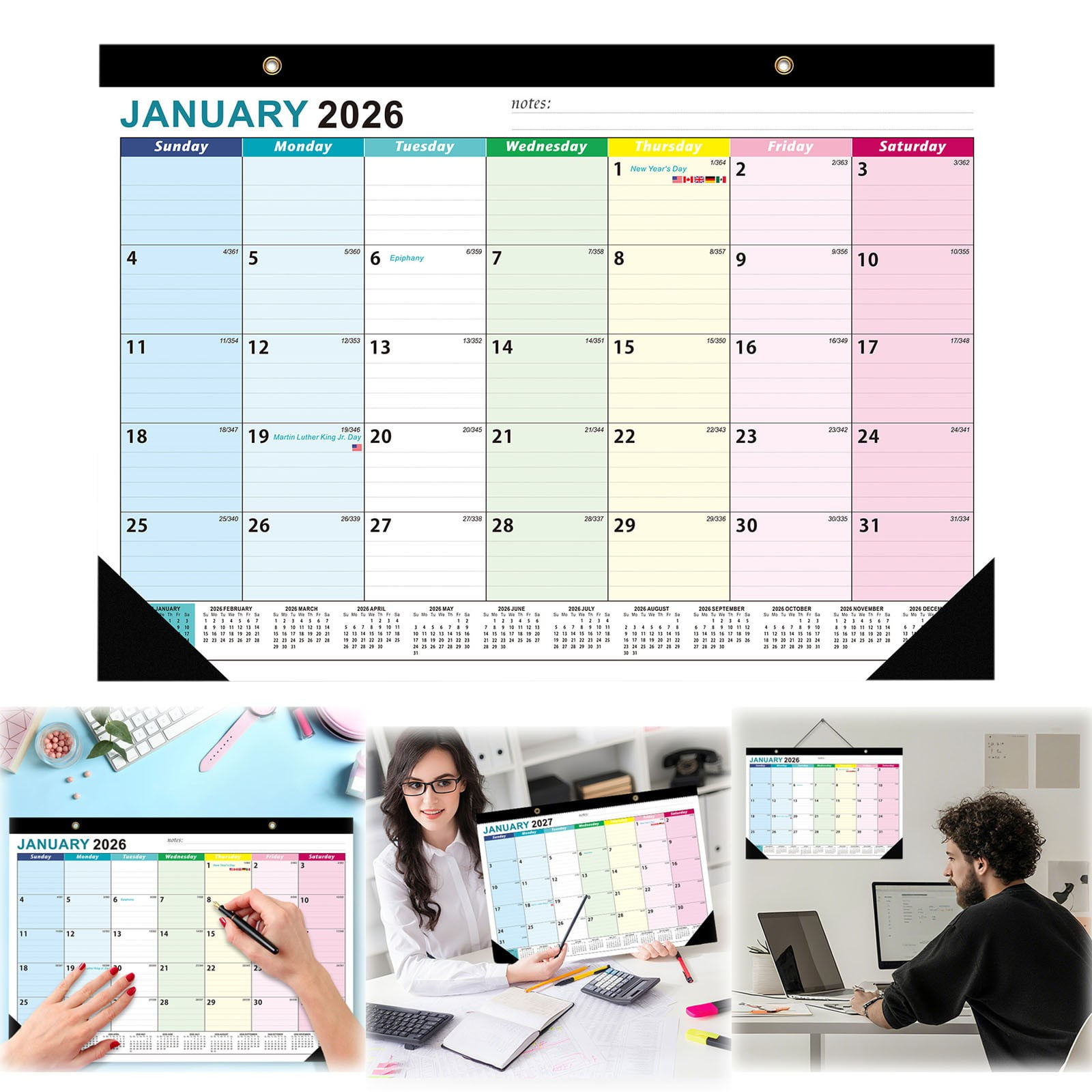 Lssam Calendar 2026 Wall & Desk 18 Month Planner, Large 12"x17" Jan ...
