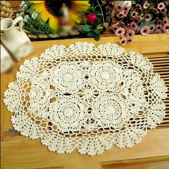 Lssam Crochet Placemats Set of 1 Handmade Oval Lace Doilies Cotton ...