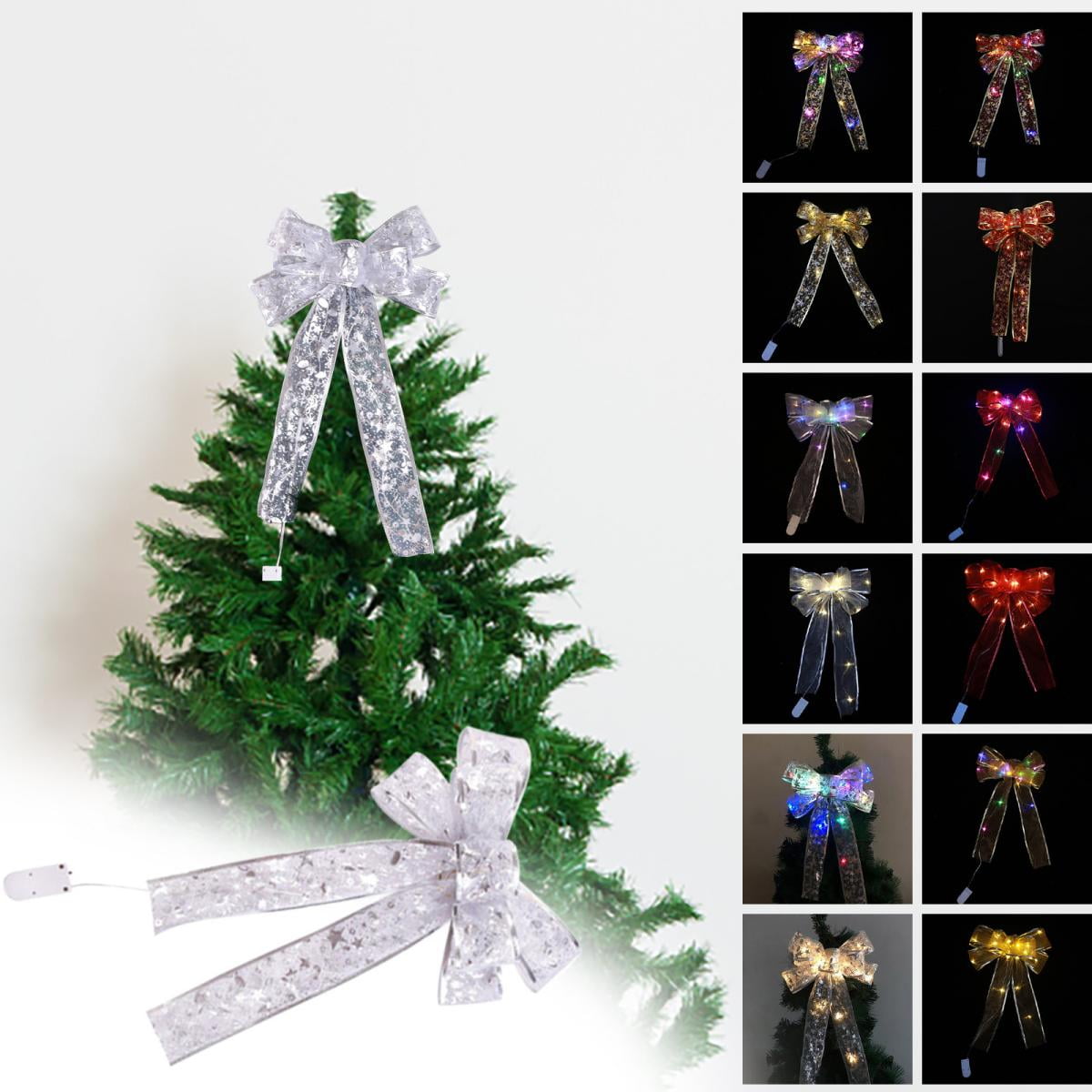 Lssam Deluxe Lighted Bow with Sparkling LEDs - Silver Christmas Tree ...