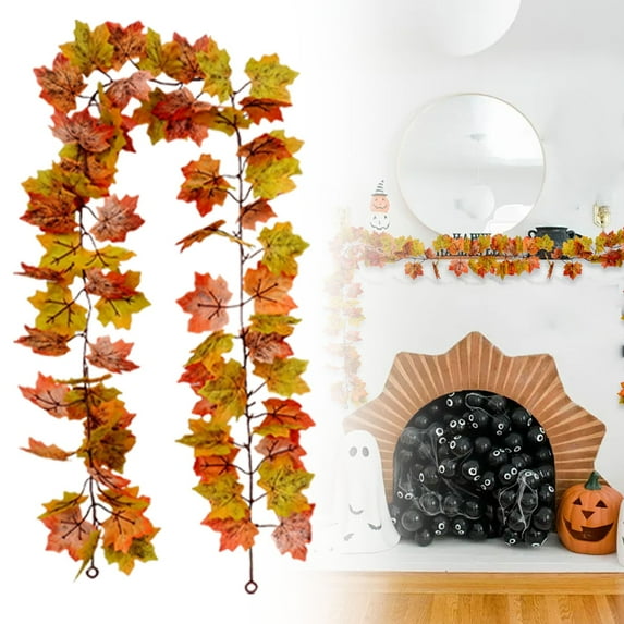 Lssam Fall Leaf Garland Thanksgiving Decorations, 5.6Ft Realistic ...