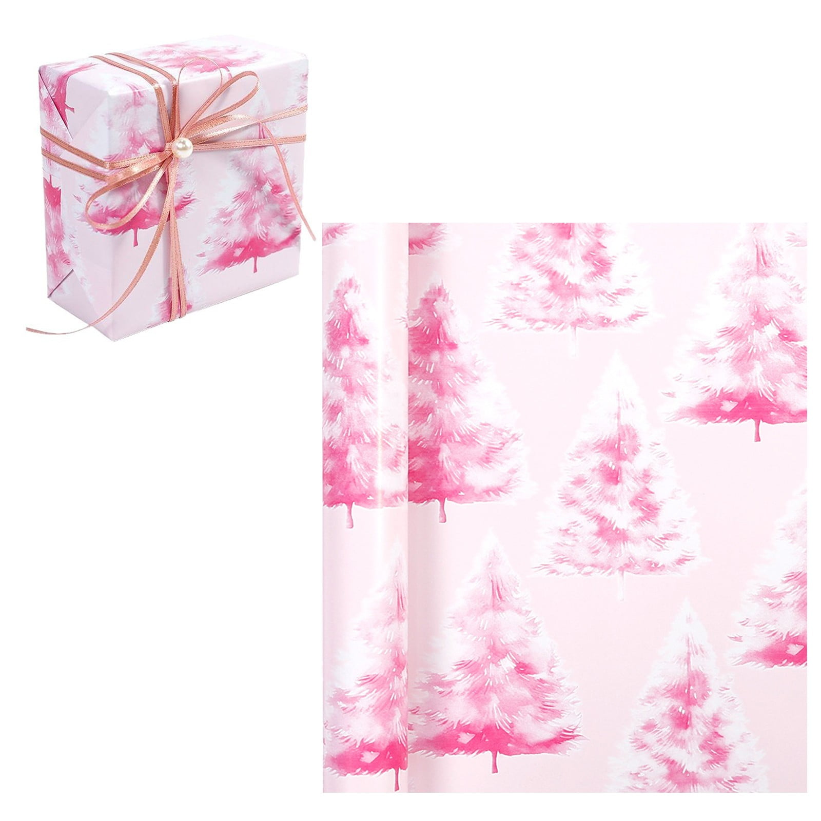 Lssam Gift Wrap Paper Roll, Merry Christmas Pink Santa Print, Aesthetic ...