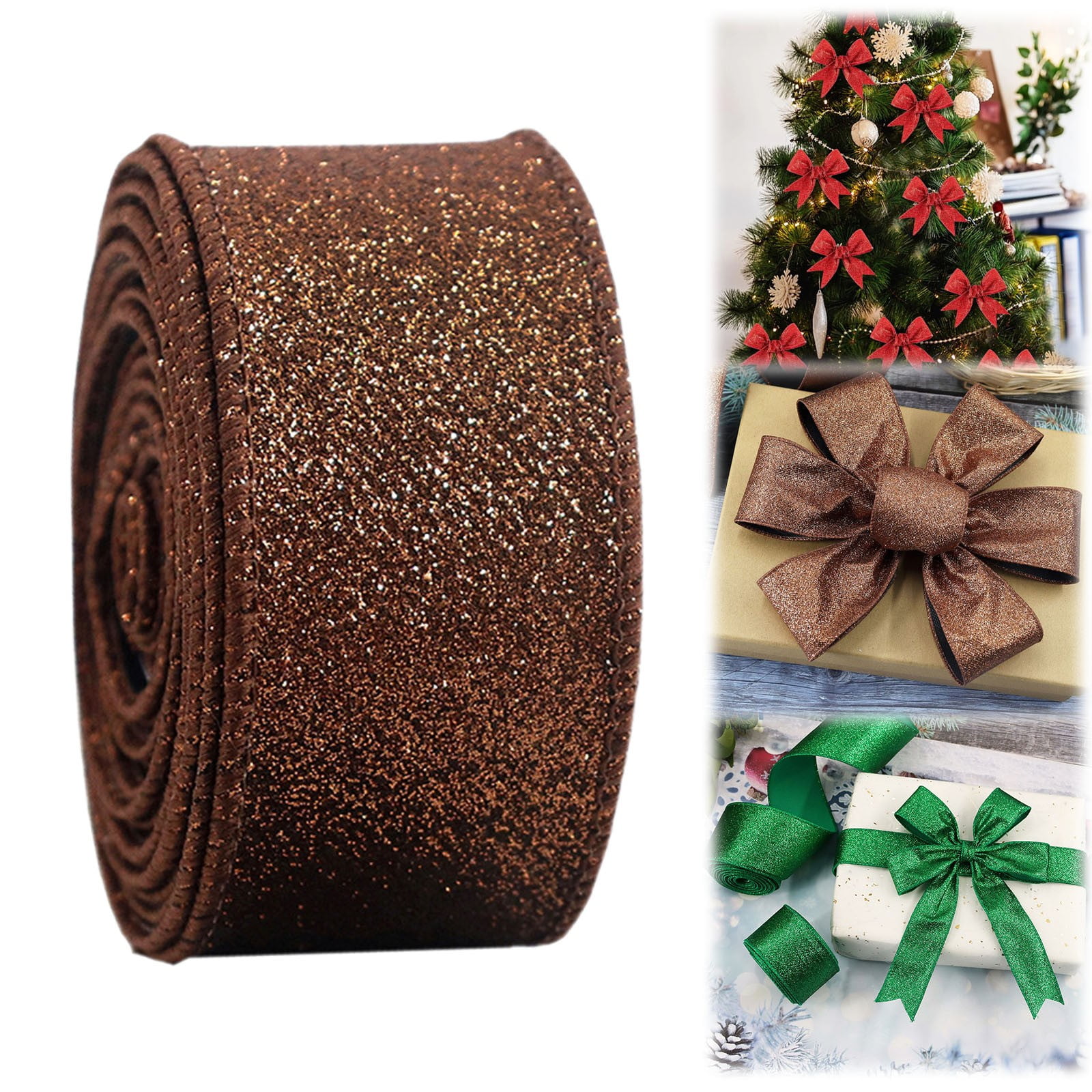 Lssam Glittered Wired Ribbon for Holiday Decorating, 2.5 Inch Christmas ...