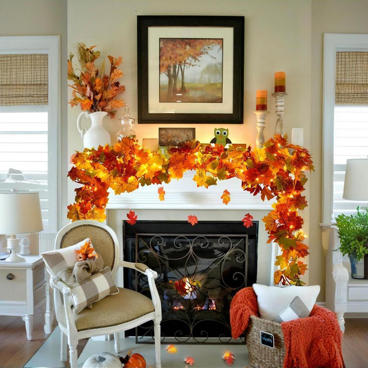Lssam Halloween Battery Operated Garland with Lights 6.5 Ft Black Maple ...