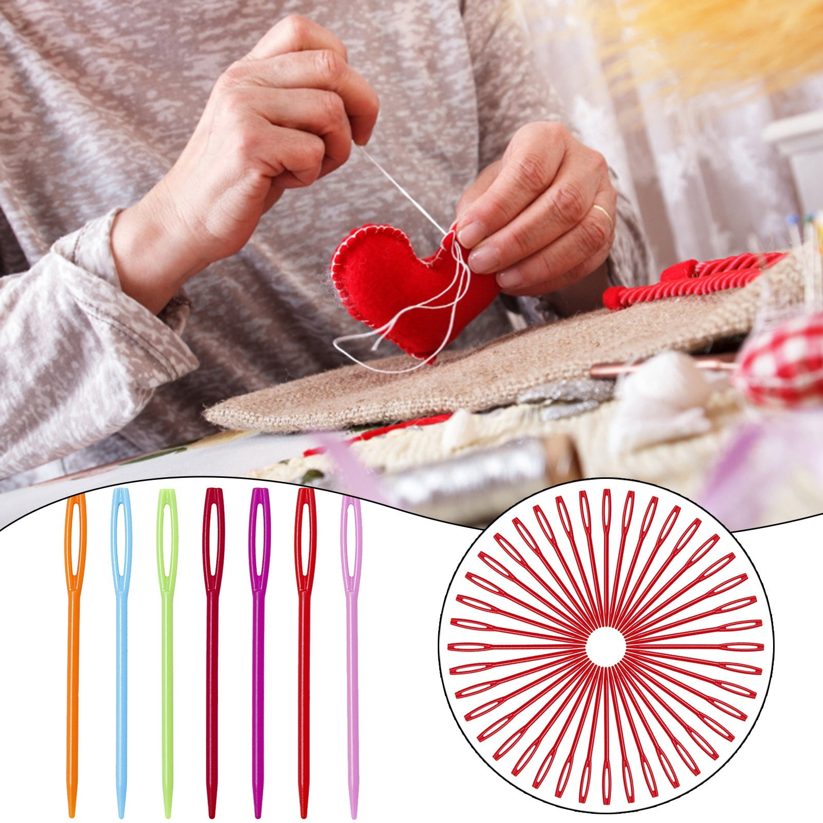 Lssam Kids Plastic Sewing Needles with Large Eye, Blunt Tip Safety ...