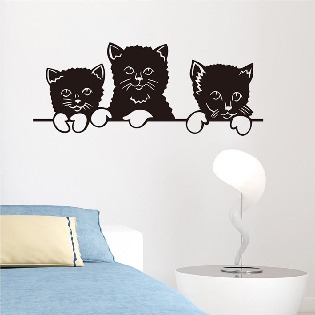 Lssam Playful Cat Wall Art Decor: Removable Vinyl Decals for Vibrant ...