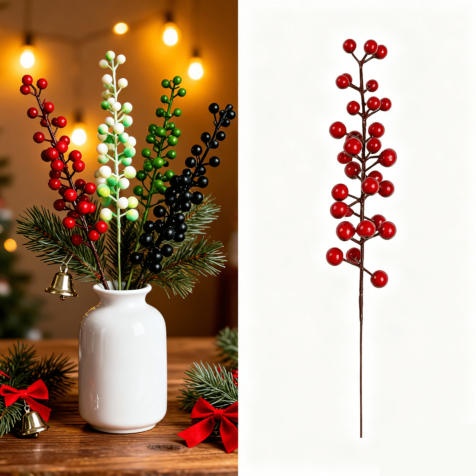 Lssam Winter Holiday Berry Picks Artificial Red Berry Stems Pack of 1 ...