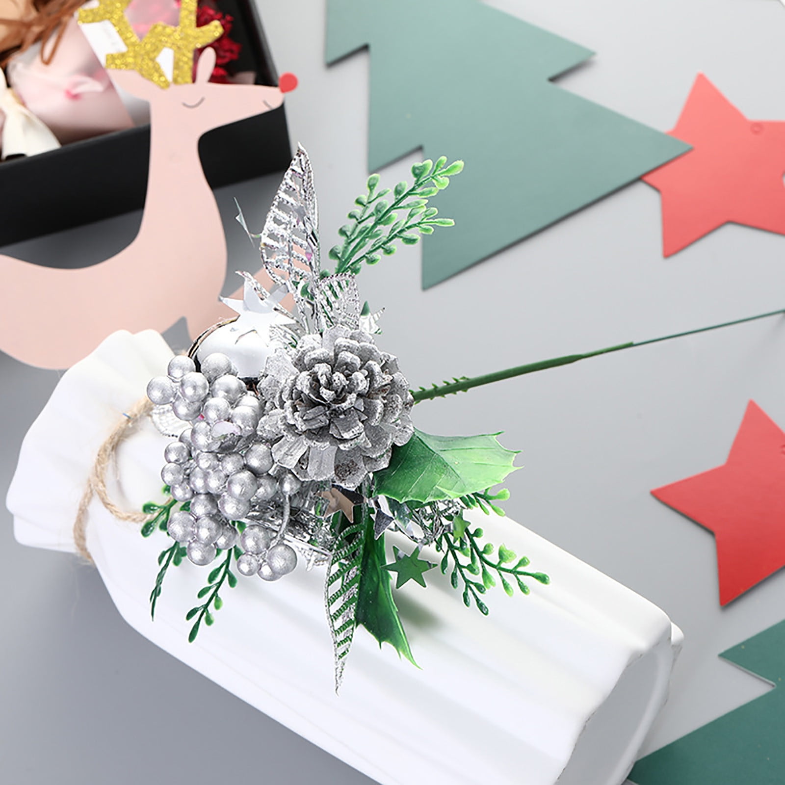 Lssam Winter Holiday Décor Bundle with Cranberry Red Berry Stems ...