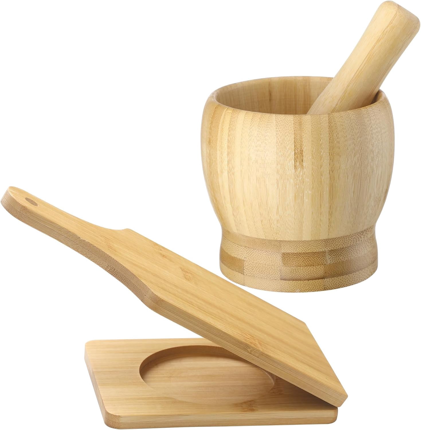 Lsupdaol 2 Kitchen Tools, Jumbo Bamboo Mortar and Pestle Set Wood ...