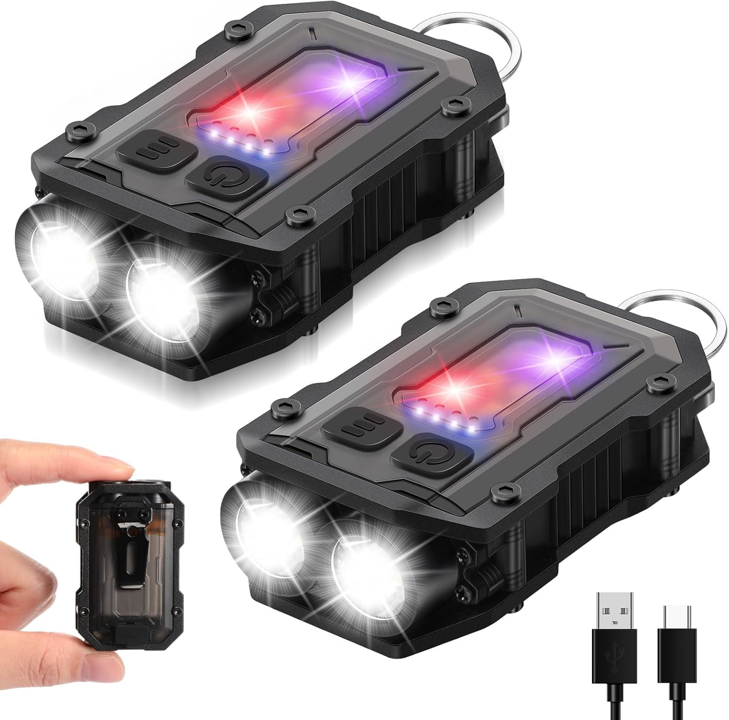 Lsupdaol 2 Pcs Mini EDC Flashlight Rechargeable Small Keychain Flashlight with White Red Blue ...