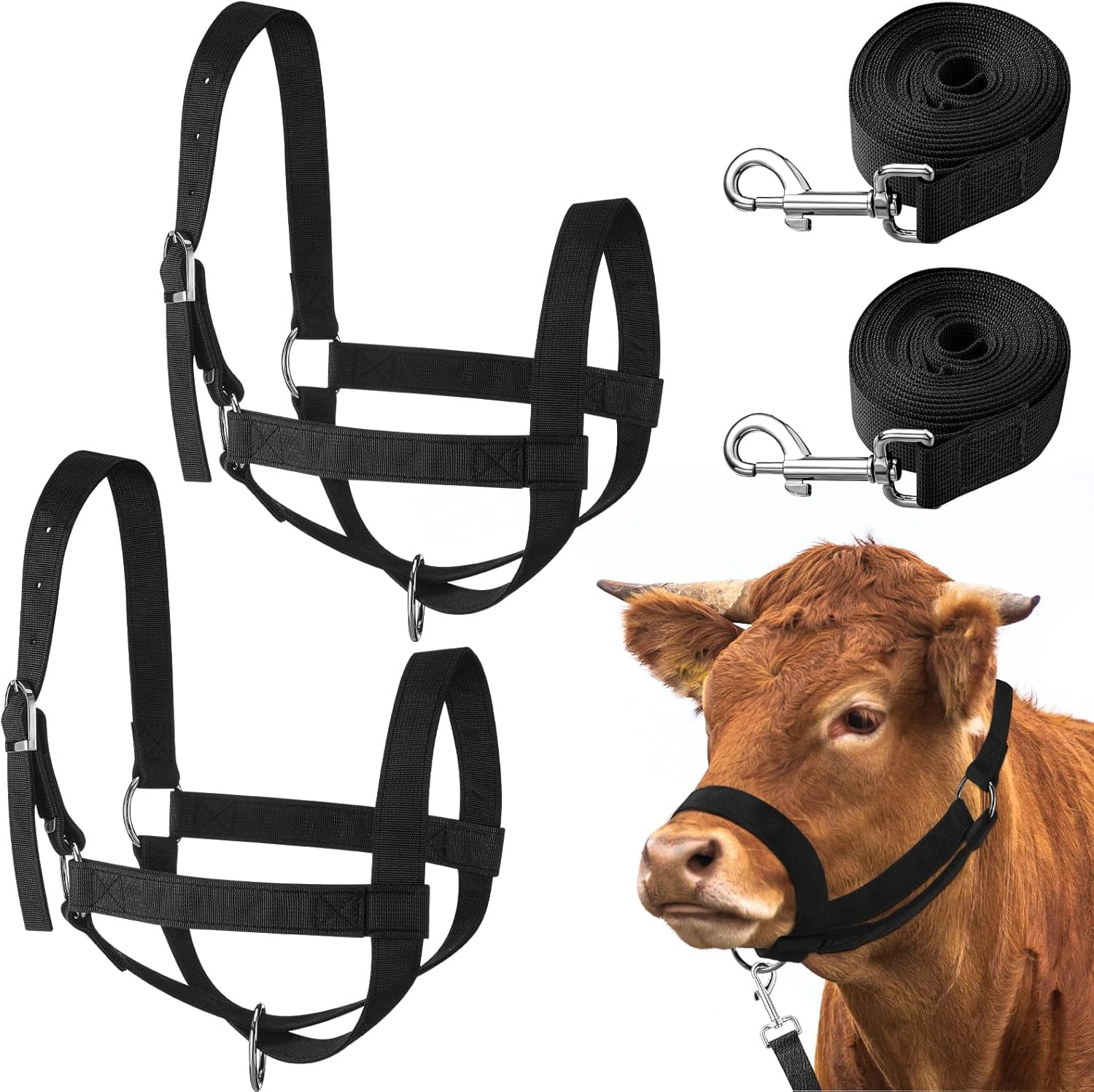 Lsupdaol 2 Pieces Nylon Cow Halter with 2 Pieces Leading Rope ...