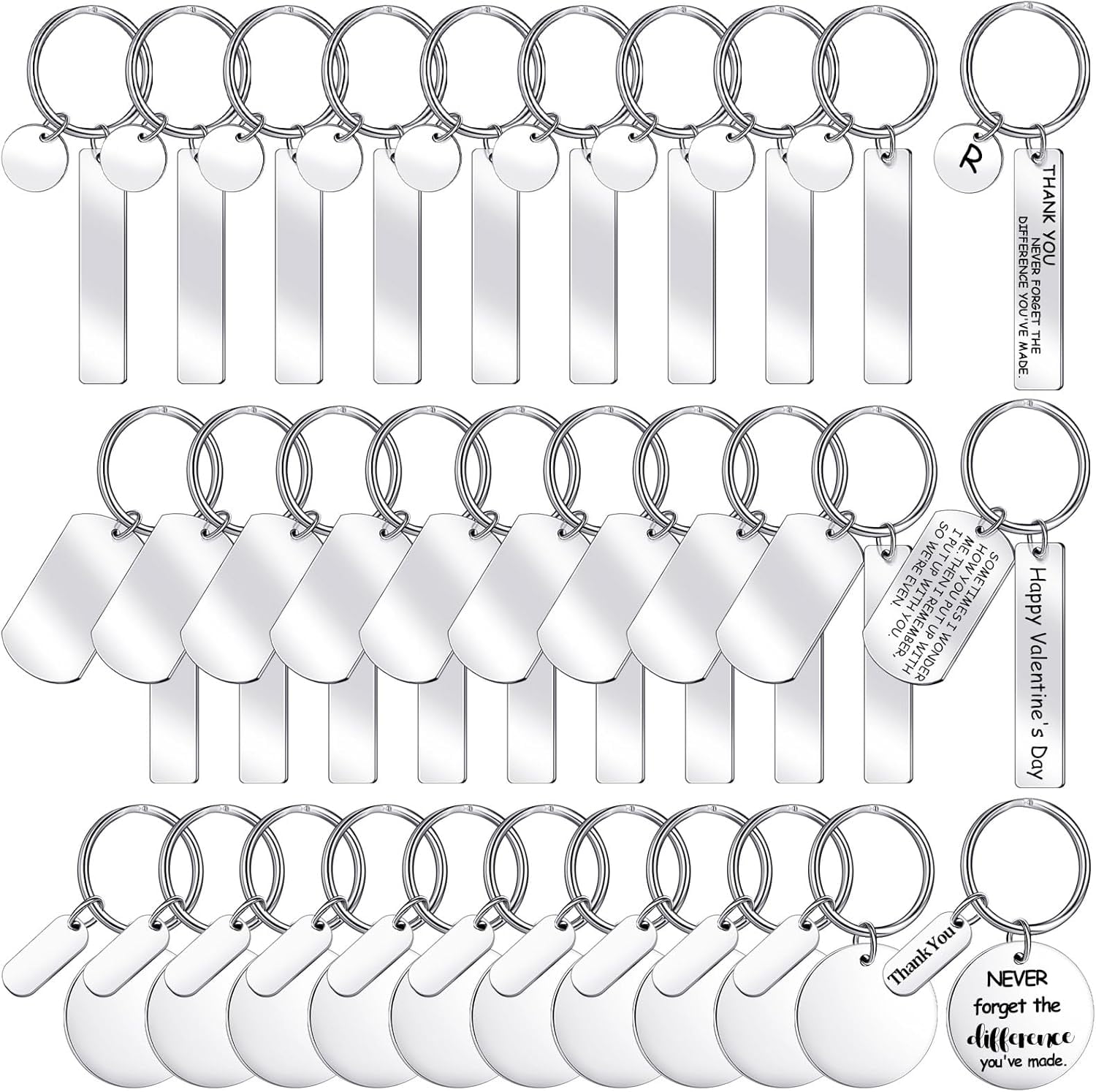 Lsupdaol 30 Pcs Engravable Stainless Steel Keychain Blanks Silver Metal ...
