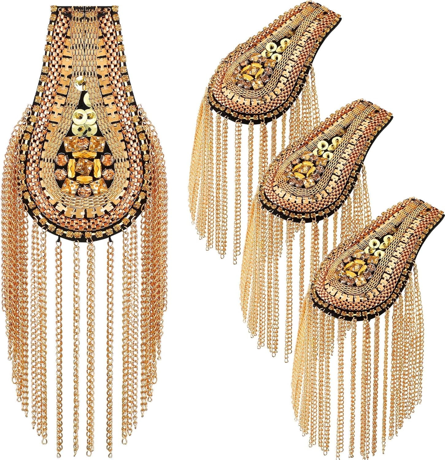 Lsupdaol 4 Pieces Metal Tassel Link Chain Epaulet Beaded Crystal ...