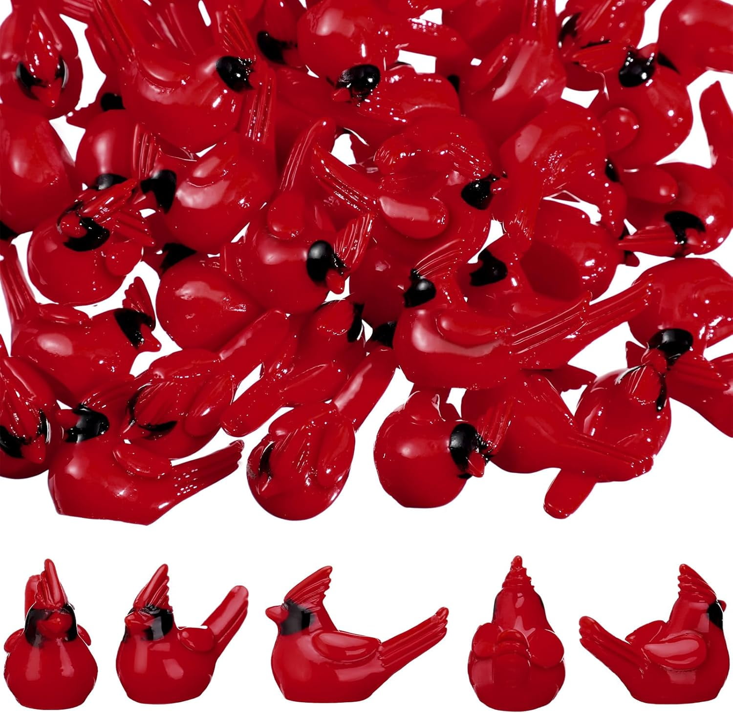 Lsupdaol 50 Pcs Mini Resin Red Cardinal Bird Figurines Tiny Cardinal ...