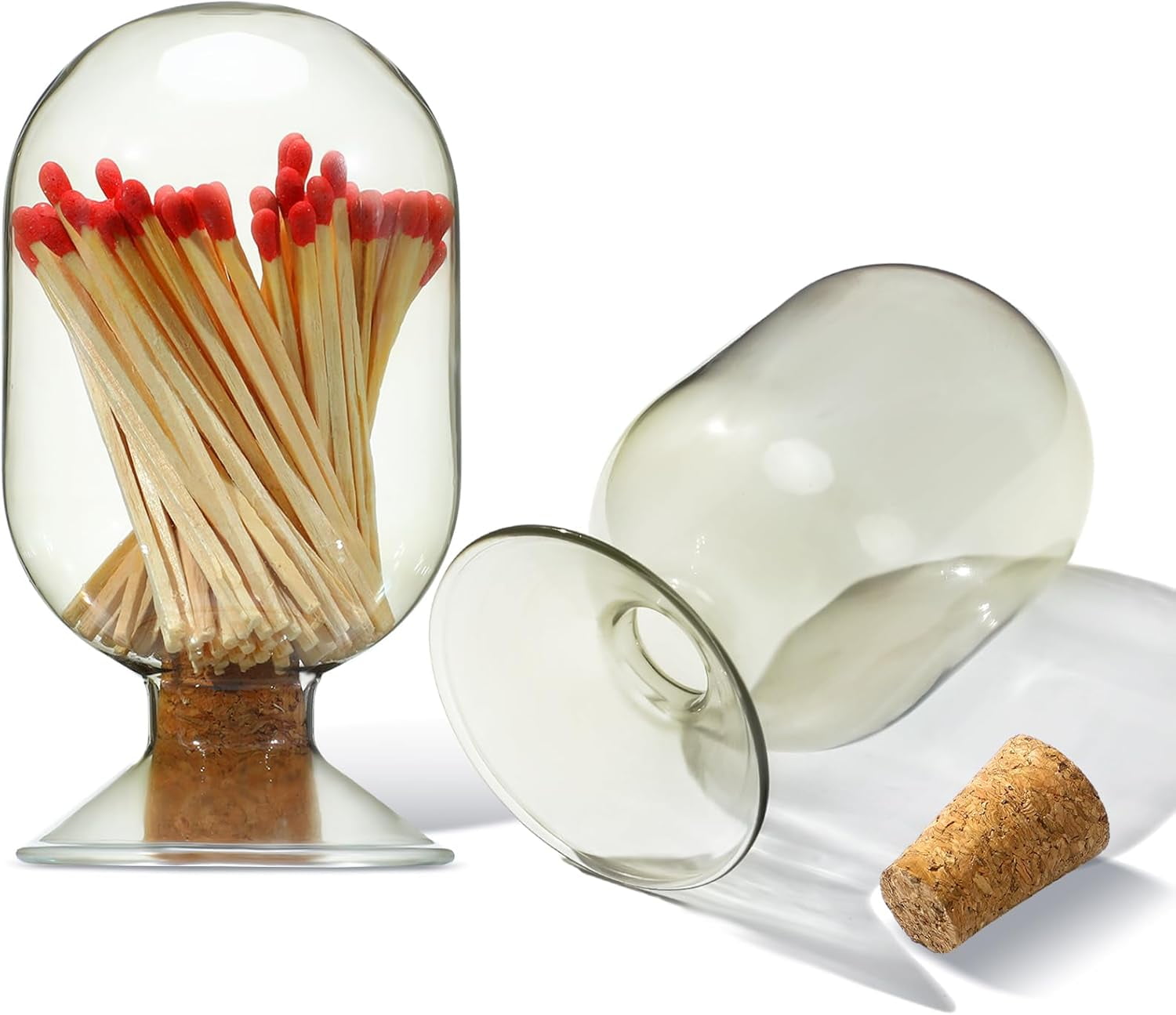 Lsupdaol Smoke Grey Glass Match Cloche Holder Decorative Matches Jar ...