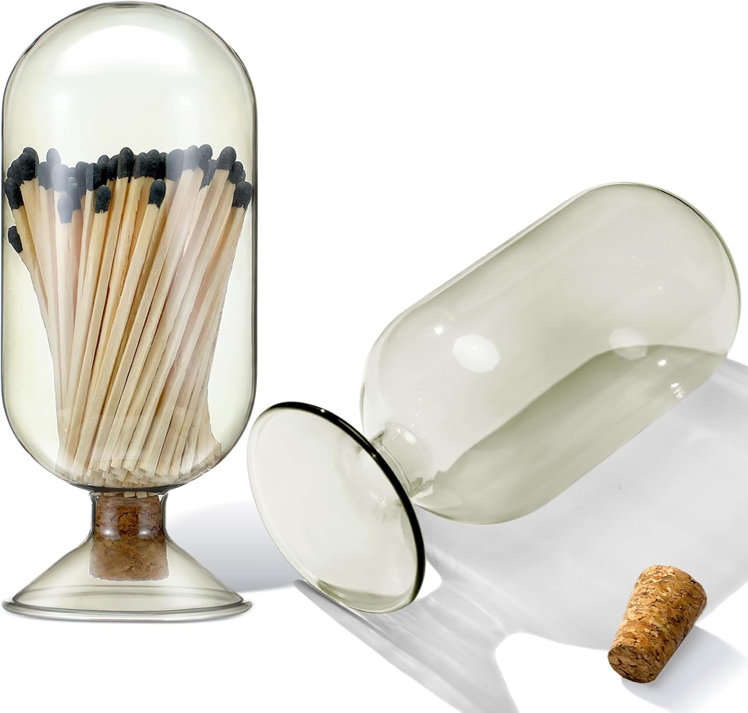 Lsupdaol Smoke Grey Glass Match Cloche Holder Decorative Matches Jar ...
