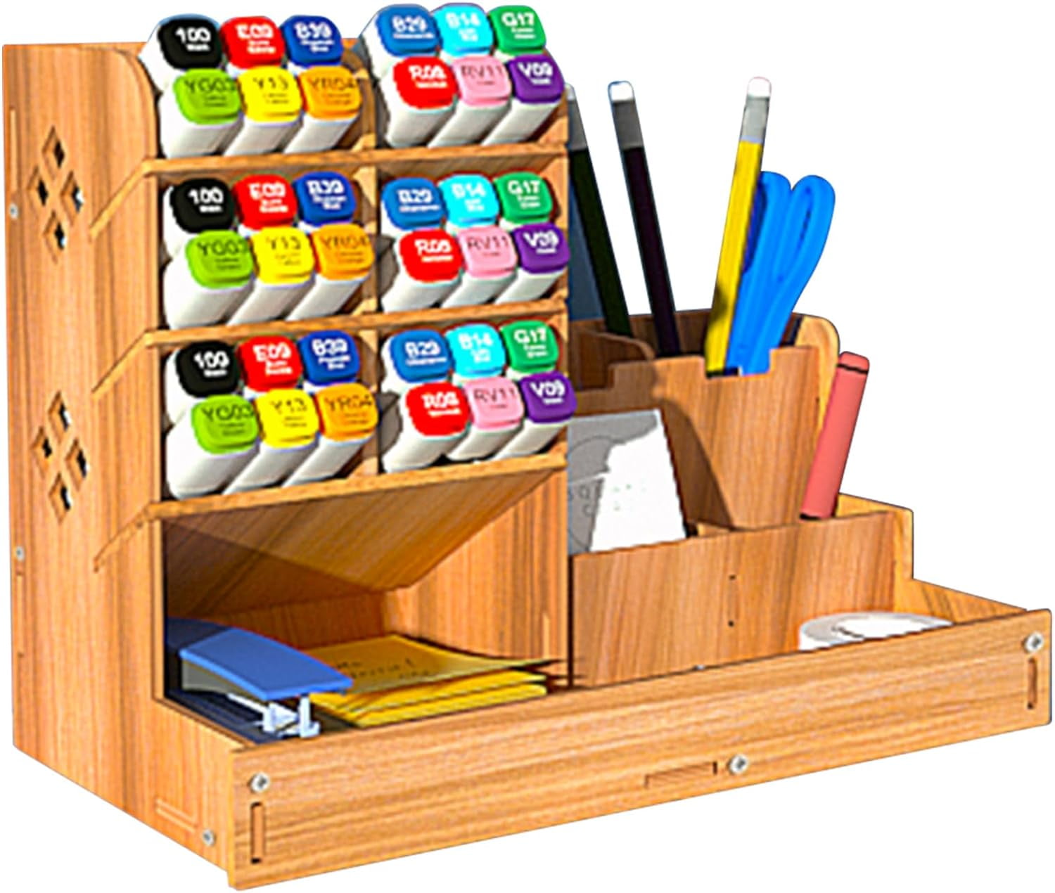 Lsvgoe Upgraded Wooden Pencil Holder, Pen Organizer for Desk, Easy ...