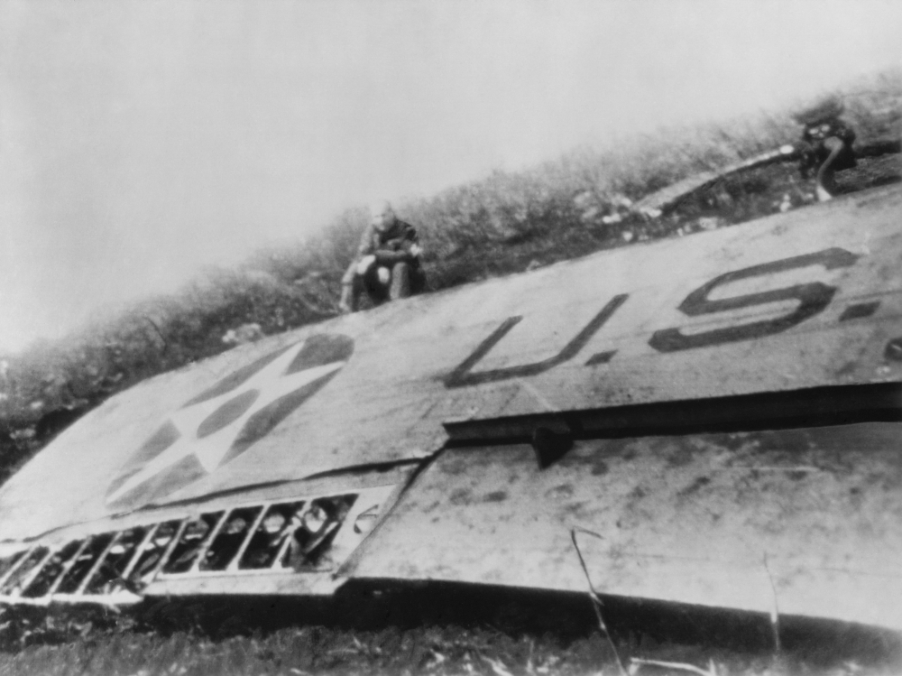 Lt. Col. Jimmy Doolittle Sits By A Wing Of His Crash-Landed Plane ...