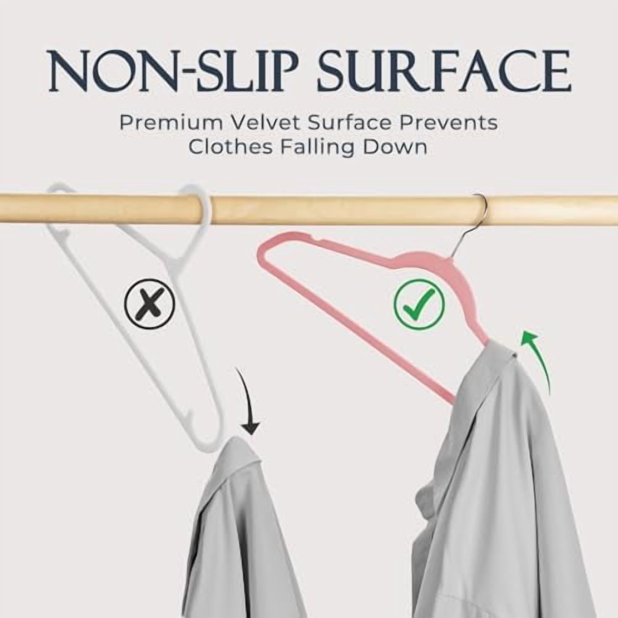Lt Pink Velvet Hangers 20 Pack, Non Slip Clothes Felt Hanger Heavy Duty ...