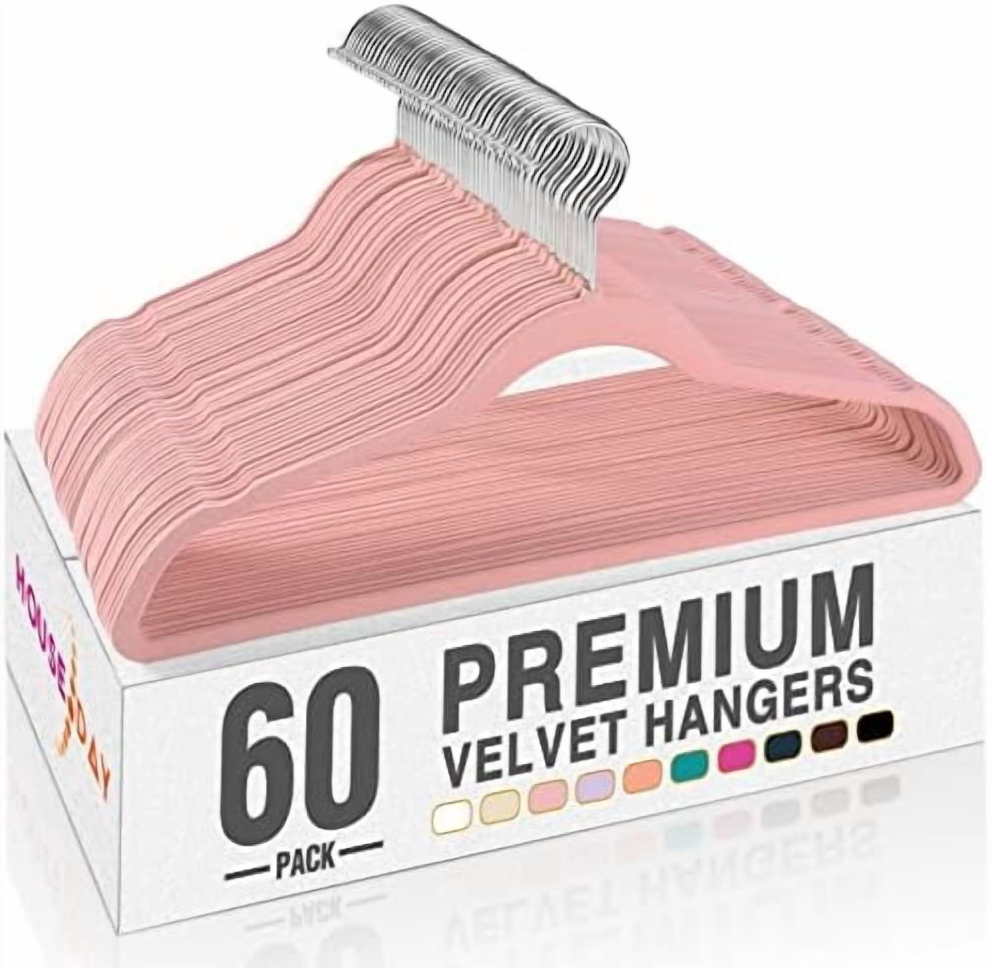 Lt Pink Velvet Hangers 60 Pack, Non Slip Clothes Felt Hanger Heavy Duty ...