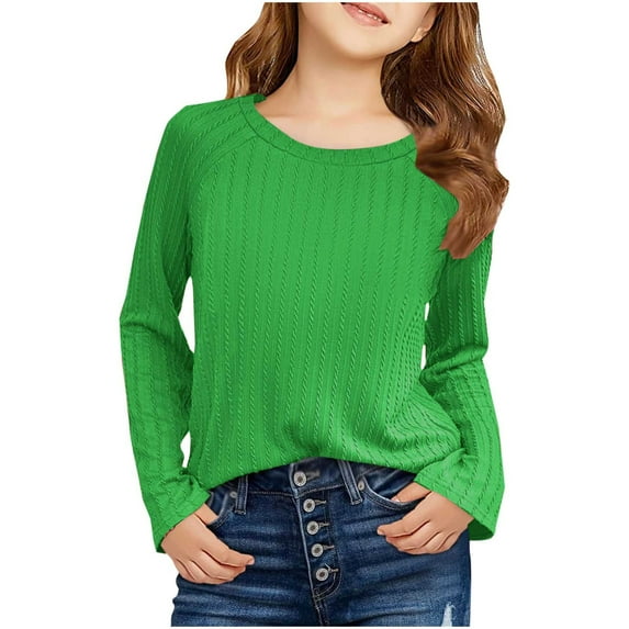 Ltctricy Girls' T-Shirts Long Sleeve Crew Neck Solid Color Textured Tee ...
